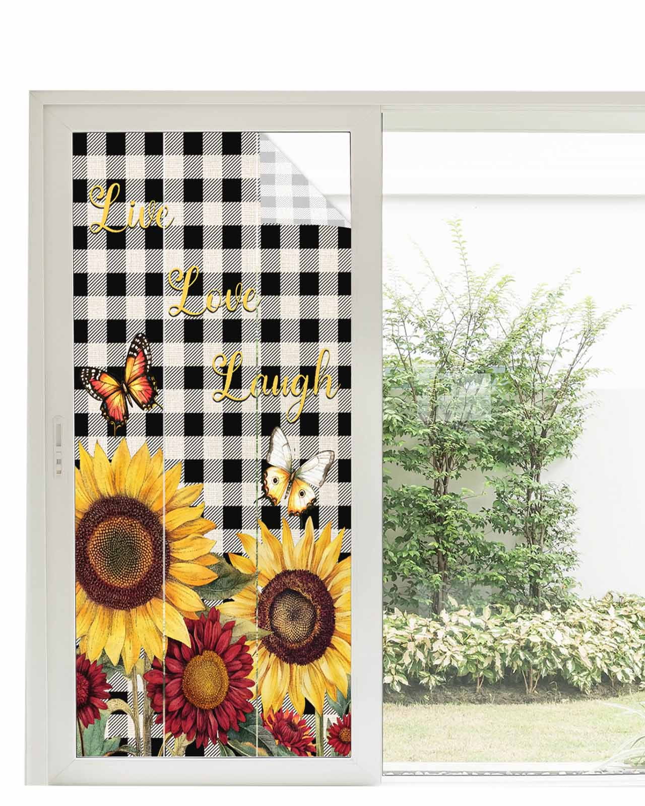Window Privacy Film Sunflower Black Check Stained Glass Window Film ...