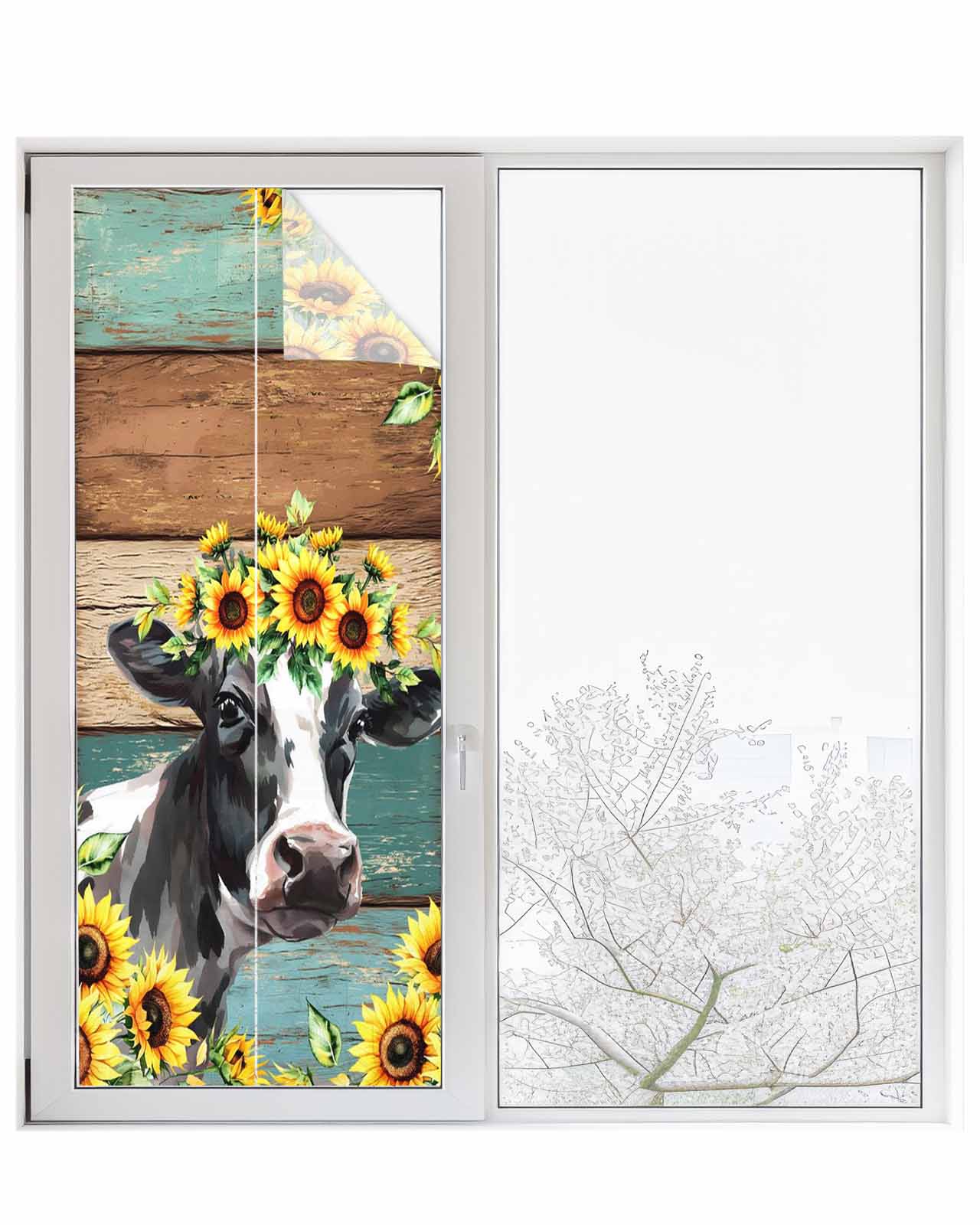 Window Privacy Film Sunflower Cow Stained Glass Window Film Decorative ...