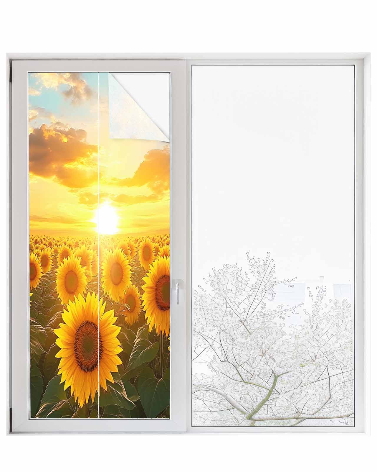 Window Privacy Film Sunflower Field Stained Glass Window Film ...