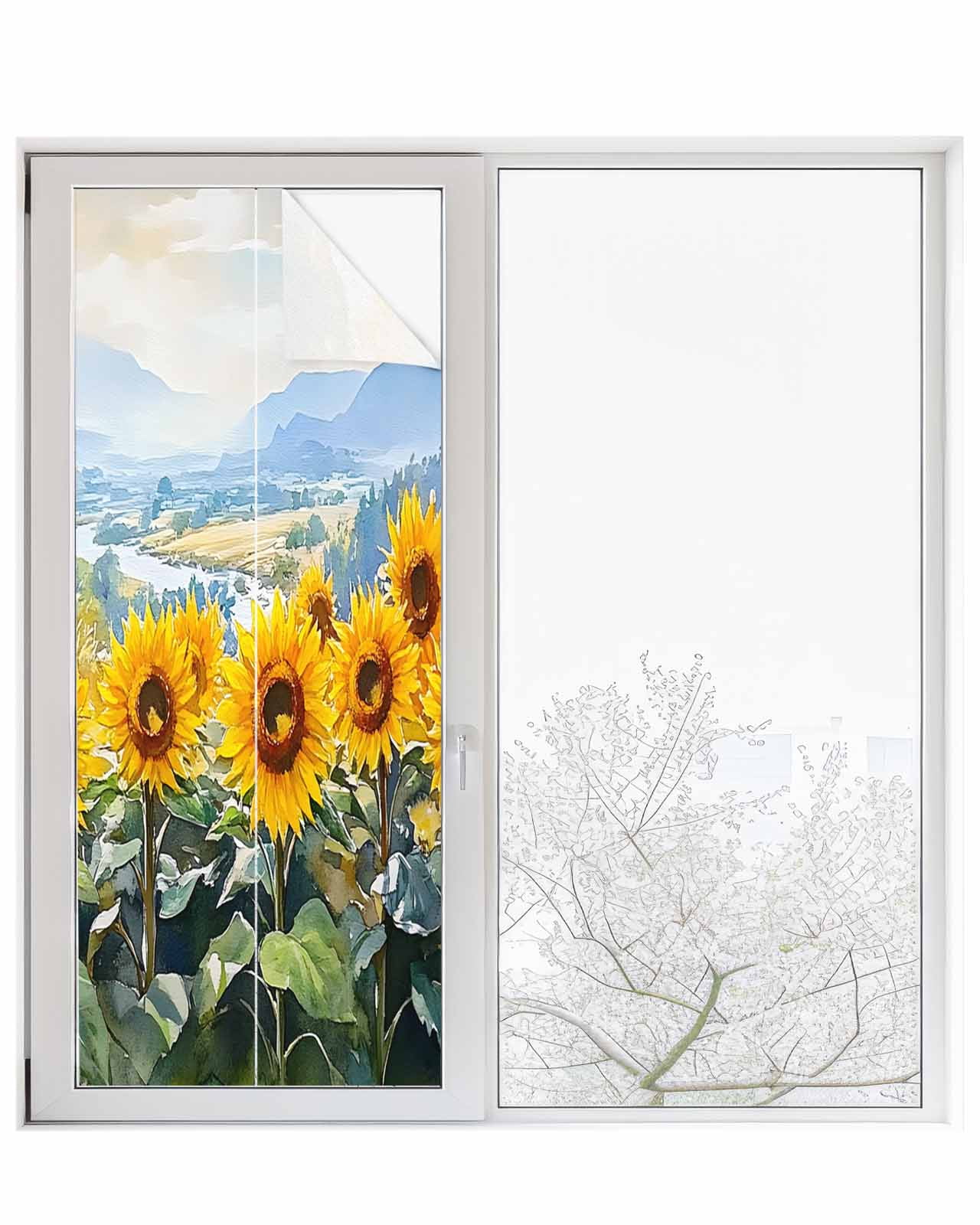 Window Privacy Film Sunflower Floral Stained Glass Window Film ...