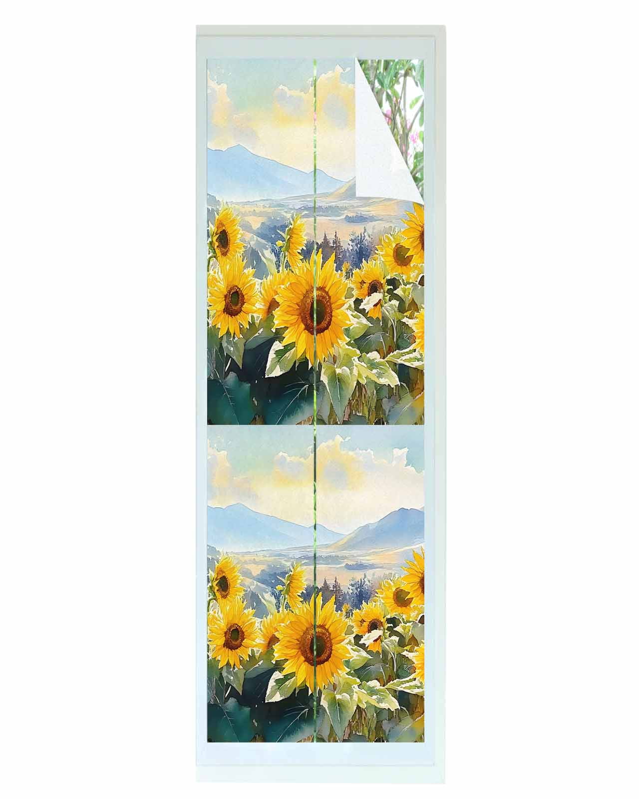 Window Privacy Film Sunflower Mountain Stained Glass Window Film ...