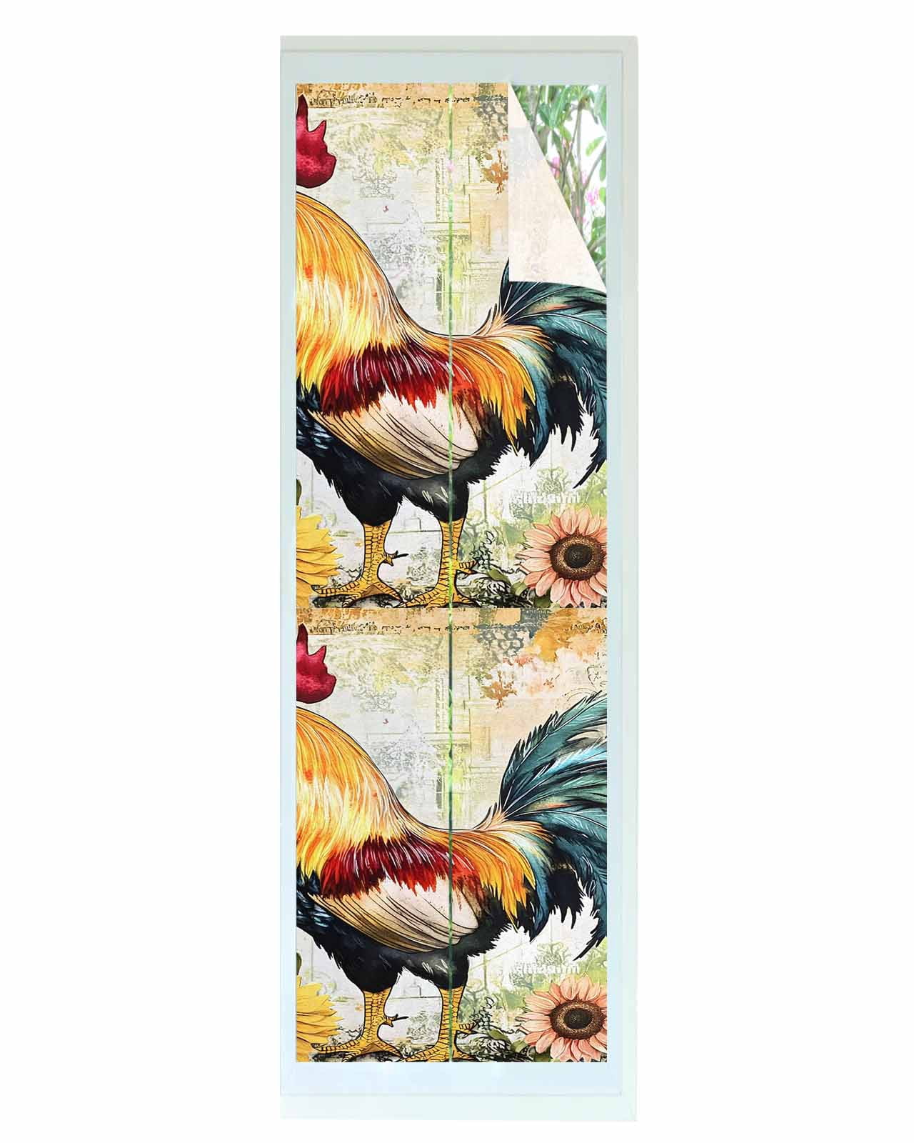 Window Privacy Film Sunflower Retro Rooster Stained Glass Window Film ...