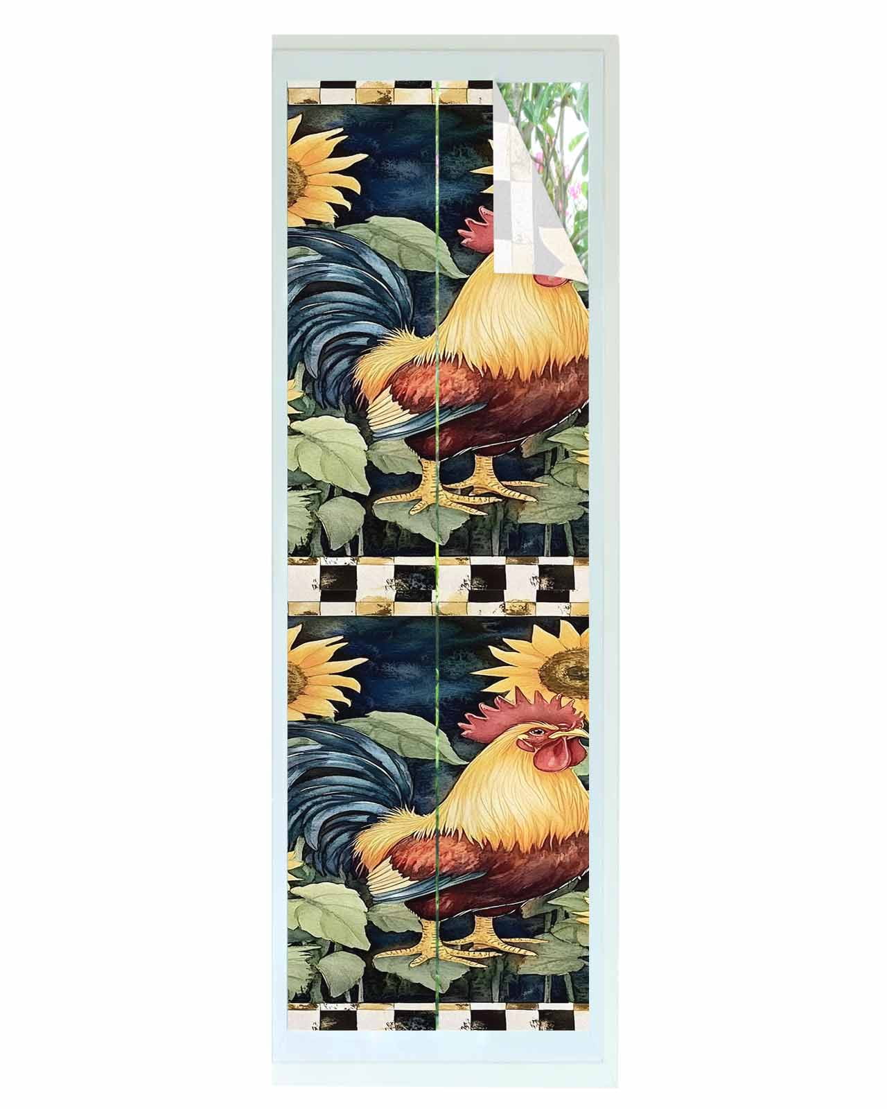 Window Privacy Film Sunflower Retro Rooster Stained Glass Window Film ...