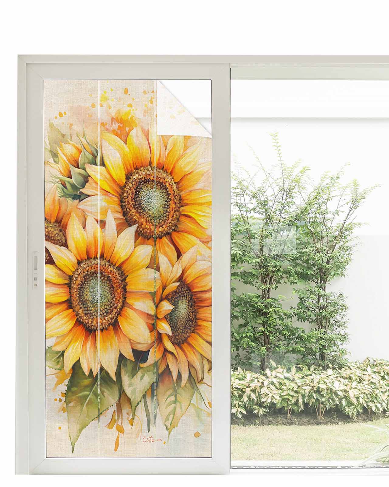 Window Privacy Film Sunflower Stained Glass Window Film Decorative Sun ...