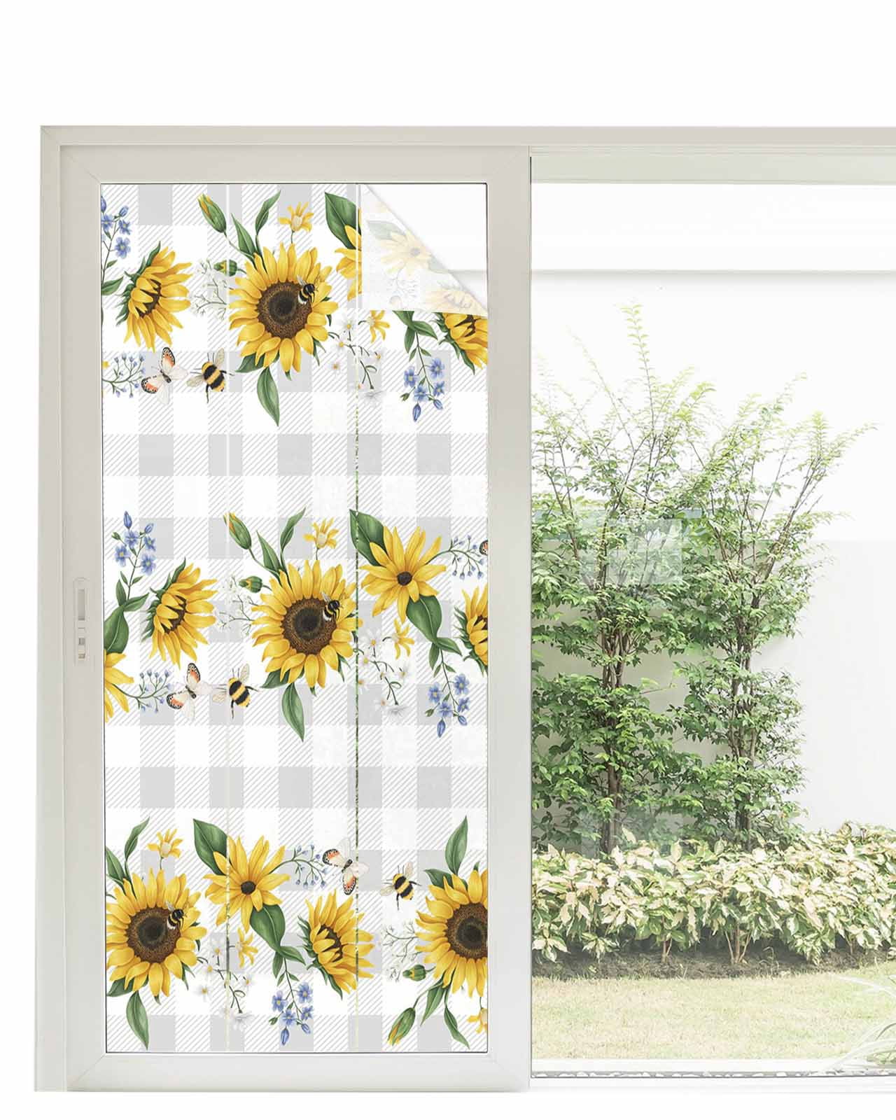 Window Privacy Film Sunflower Stained Glass Window Film Decorative Sun ...