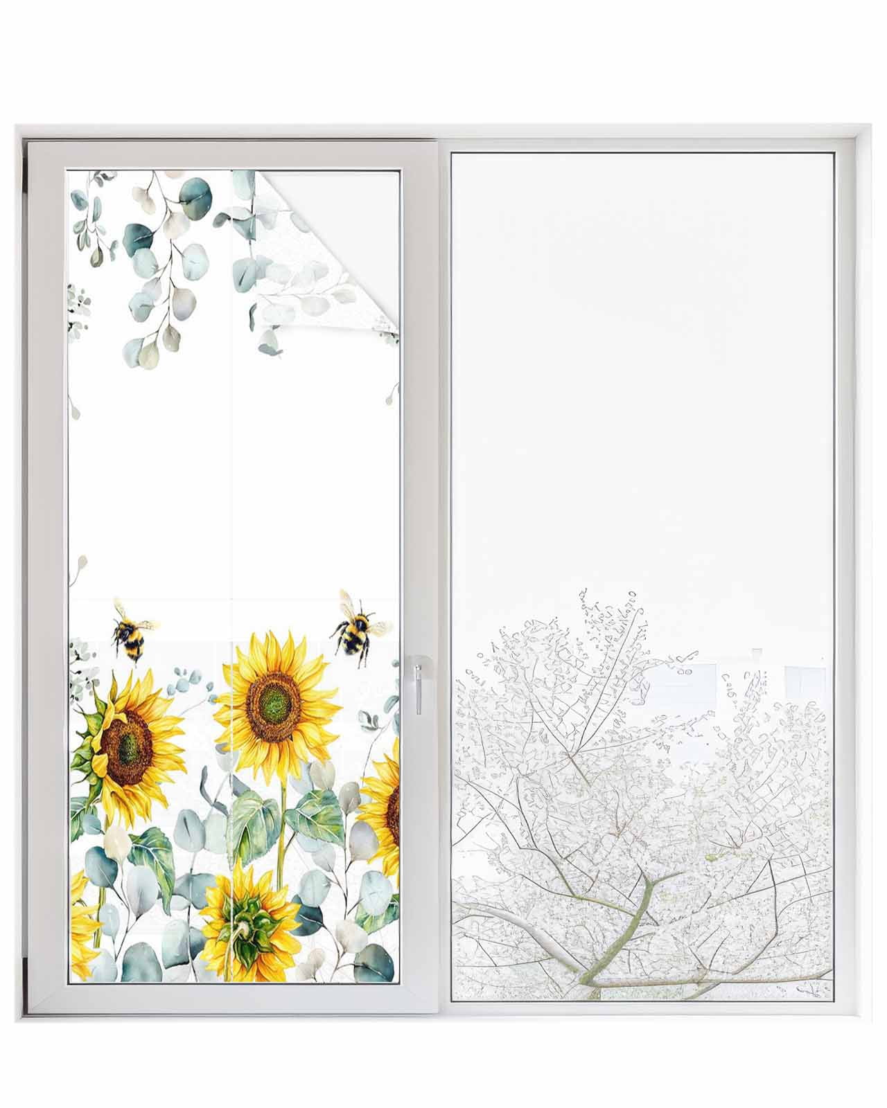 Window Privacy Film Sunflower Stained Glass Window Film Decorative Sun ...