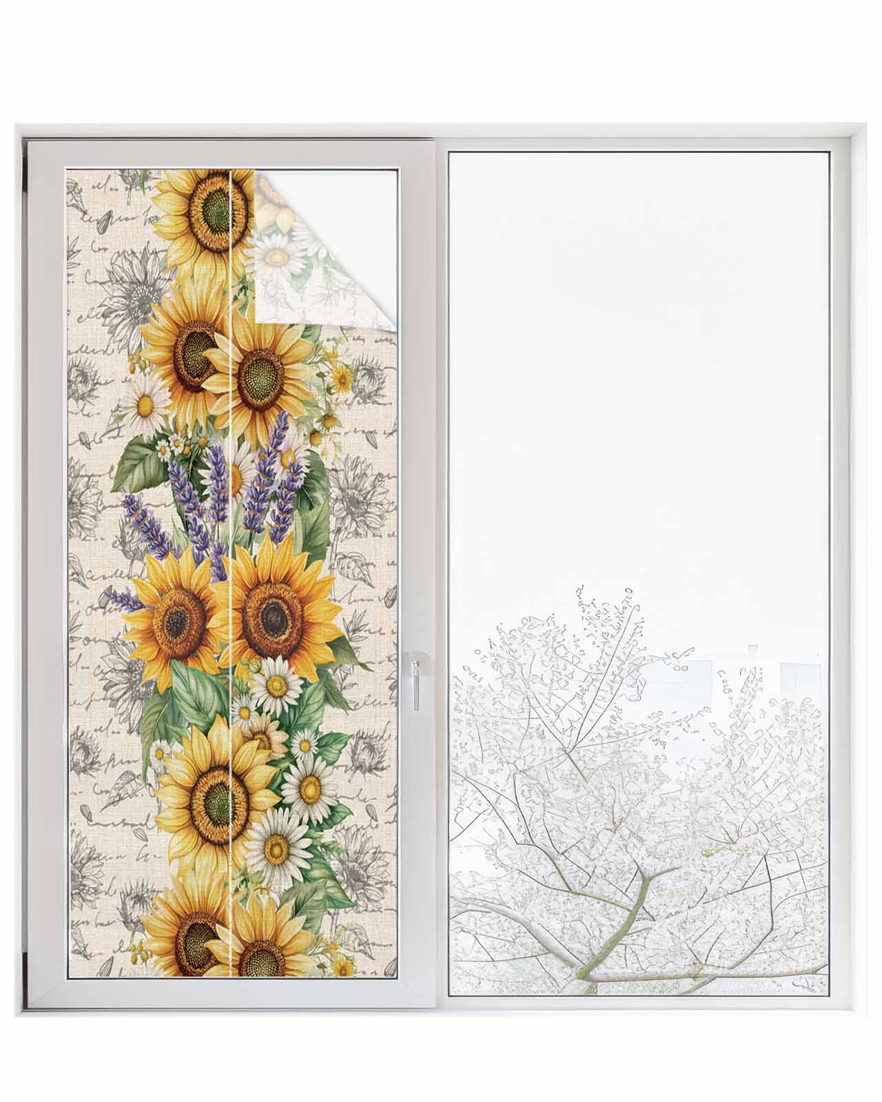 Window Privacy Film Sunflower Stained Glass Window Film Decorative Sun ...