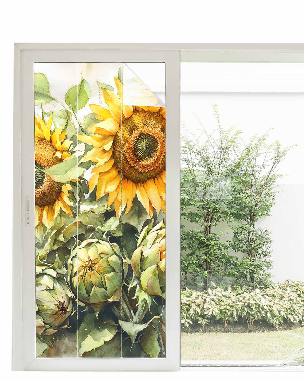 Window Privacy Film Sunflower Stained Glass Window Film Decorative Sun ...