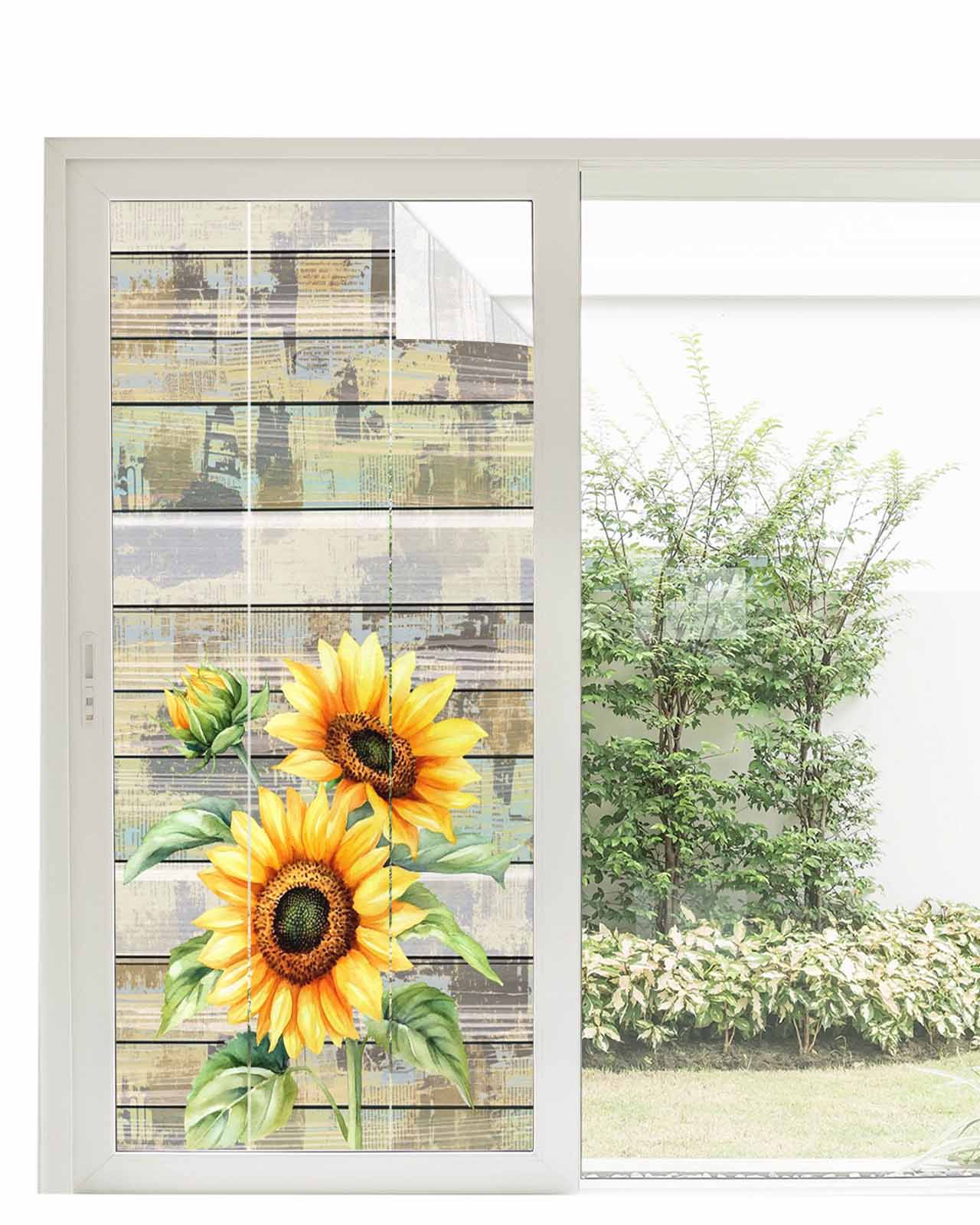 Window Privacy Film Sunflower Stained Glass Window Film Decorative Sun ...