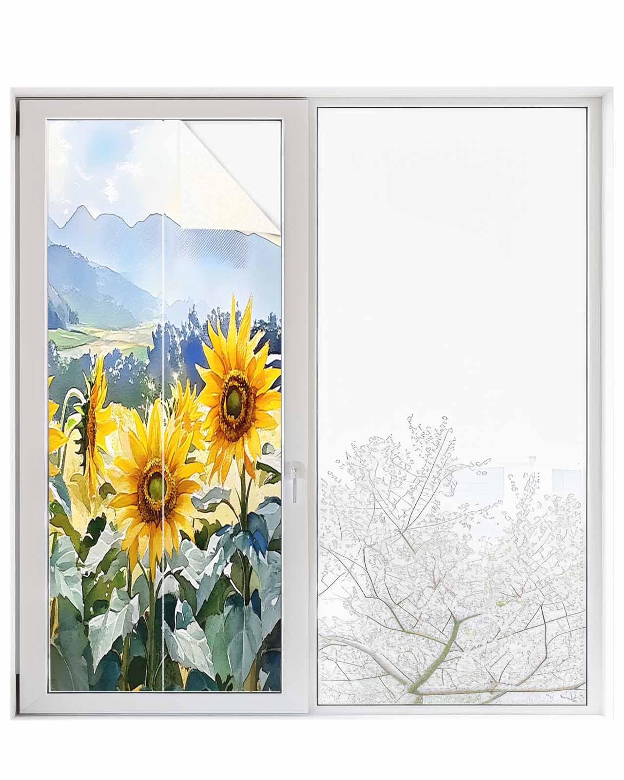 Window Privacy Film Sunflowers Mountain Stained Glass Window Film ...