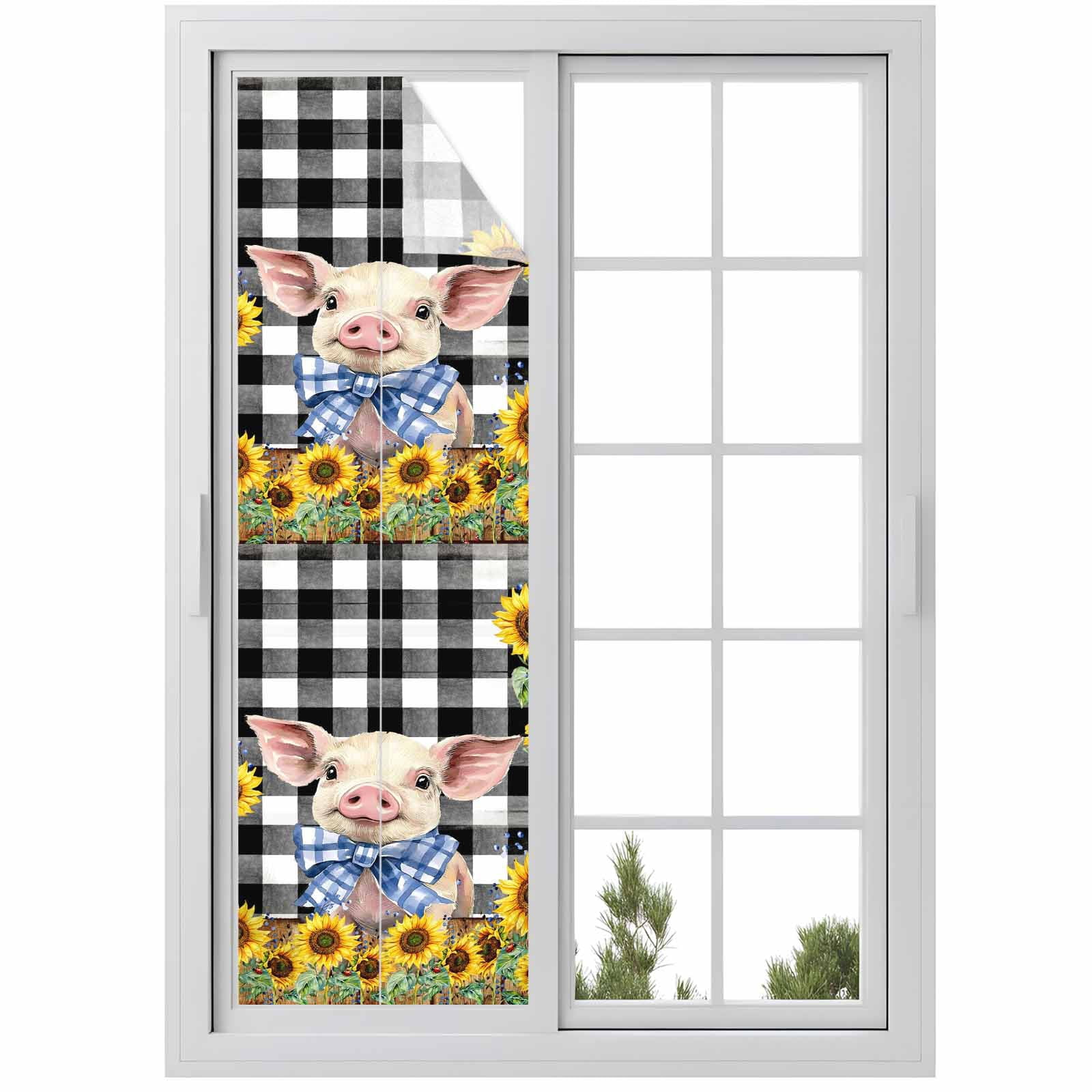 Window Privacy Film Sunflowers Pig Stained Glass Window Film Decorative ...