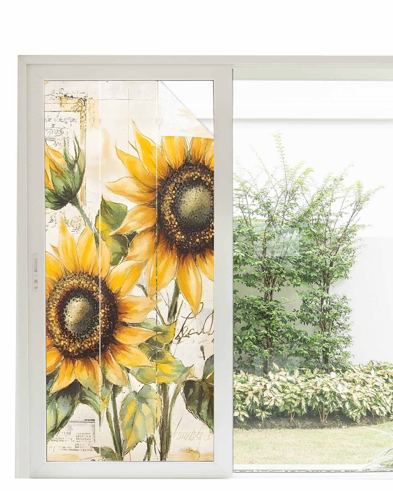 Window Privacy Film Sunflowers Retro Stained Glass Window Film ...