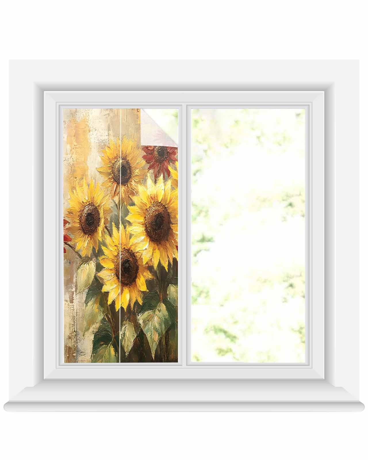 Window Privacy Film Sunflowers Stained Glass Window Film Decorative Sun ...
