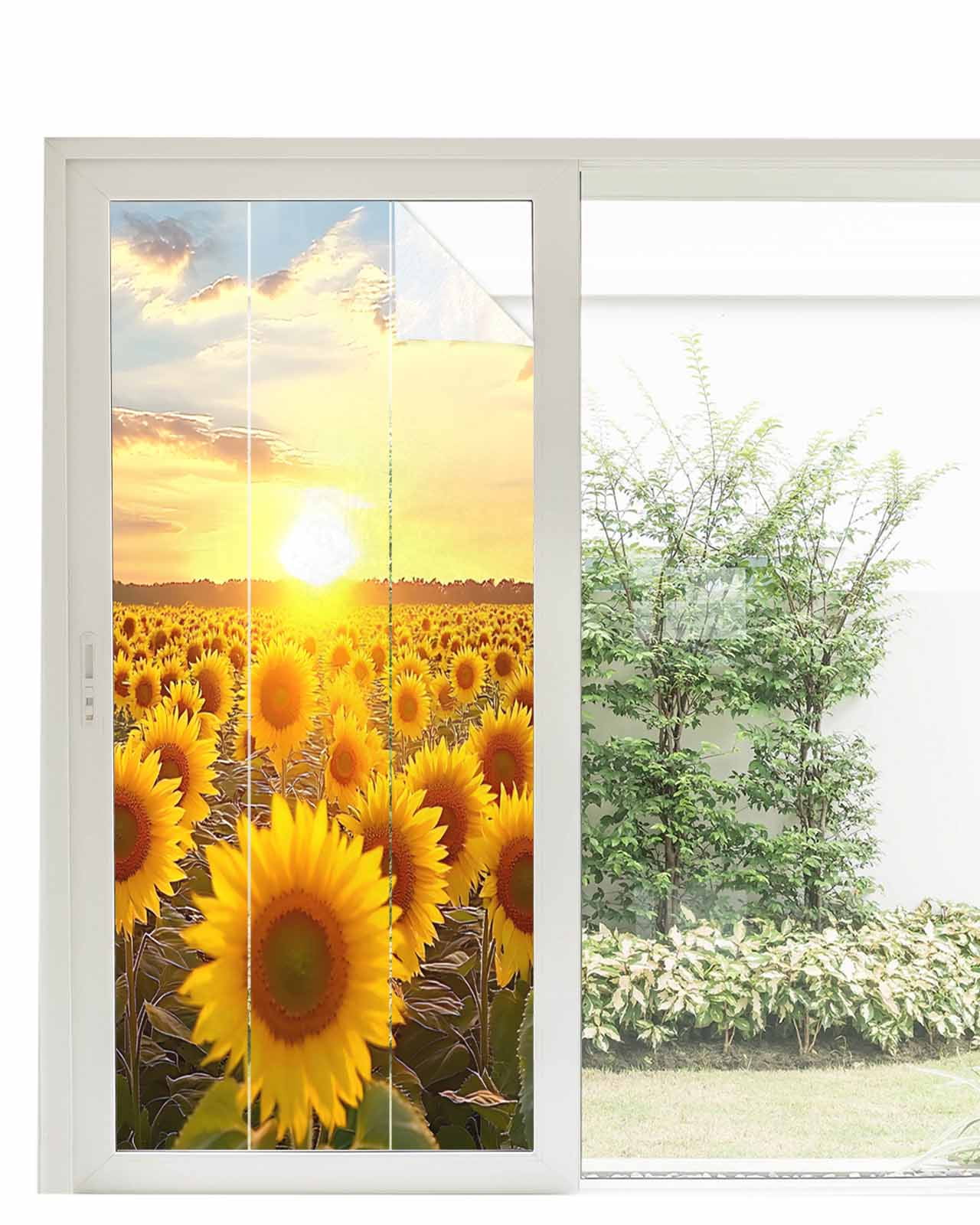 Window Privacy Film Sunflowers Stained Glass Window Film Decorative Sun ...