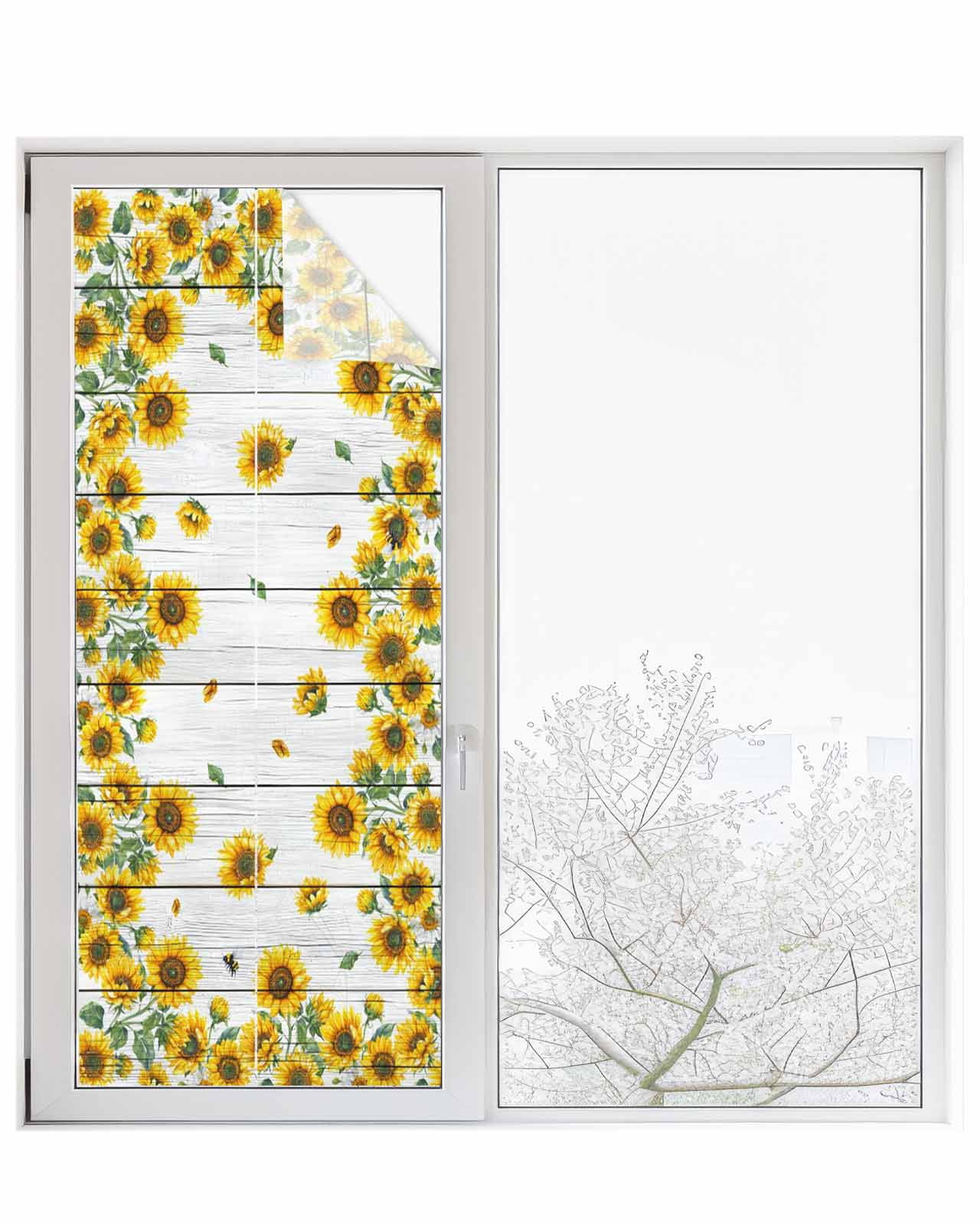 Window Privacy Film Sunflowers Stained Glass Window Film Decorative Sun ...
