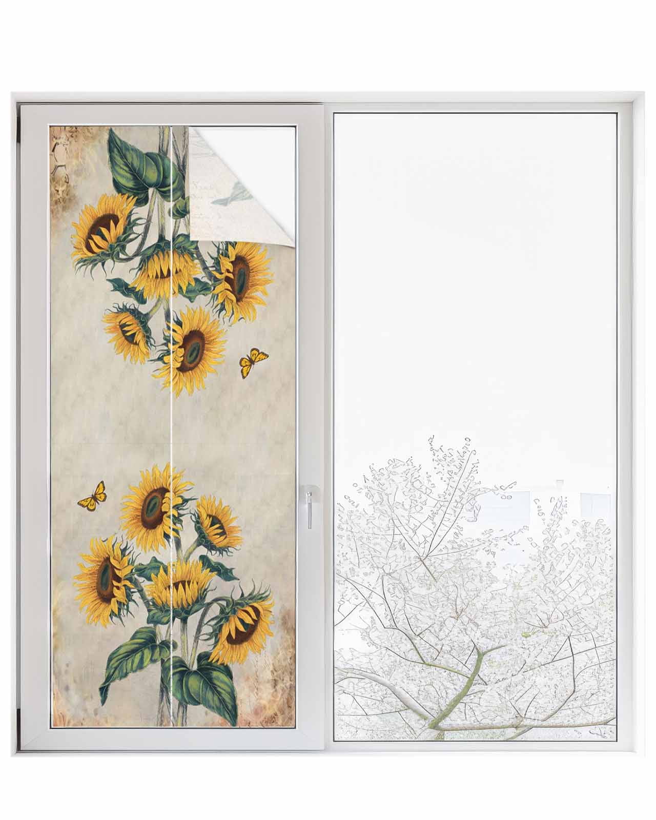 Window Privacy Film Sunflowers Stained Glass Window Film Decorative Sun ...