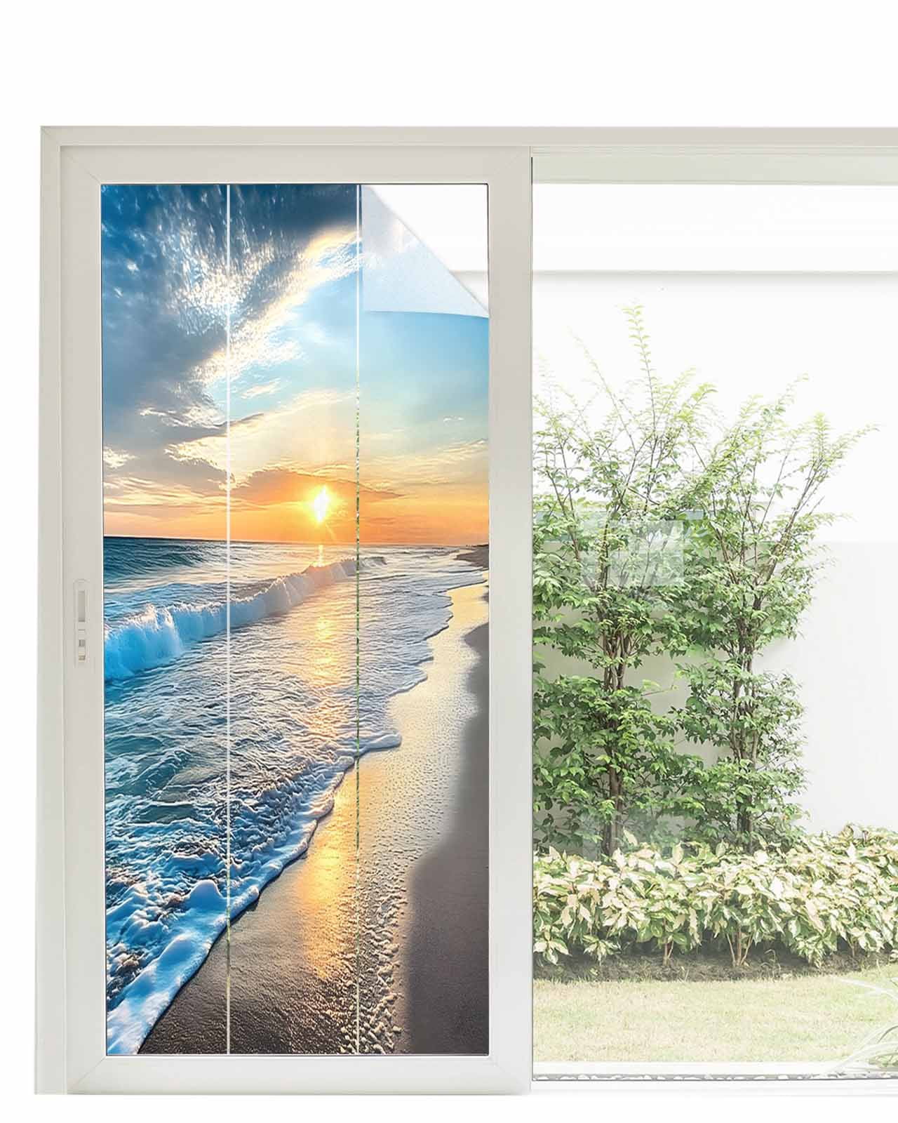 Window Privacy Film Sunset Beach Stained Glass Window Film Decorative ...