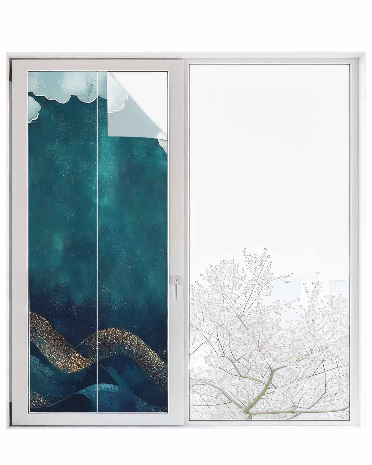 Window Privacy Film Teal Abstract Stained Glass Window Film Decorative ...