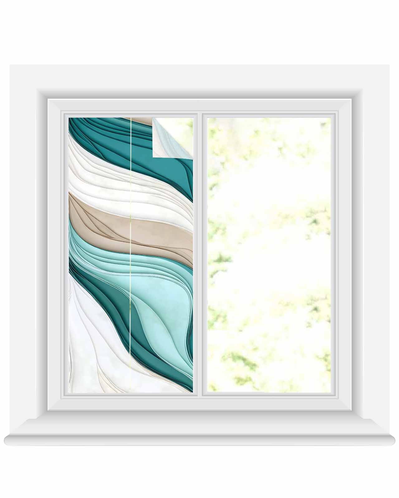 Window Privacy Film Teal Beige Moire Stained Glass Window Film ...