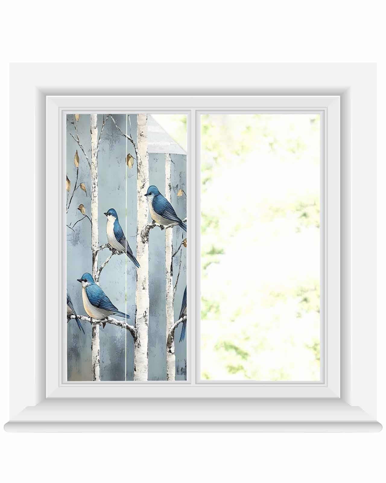 Window Privacy Film Teal Birds Stained Glass Window Film Decorative Sun ...