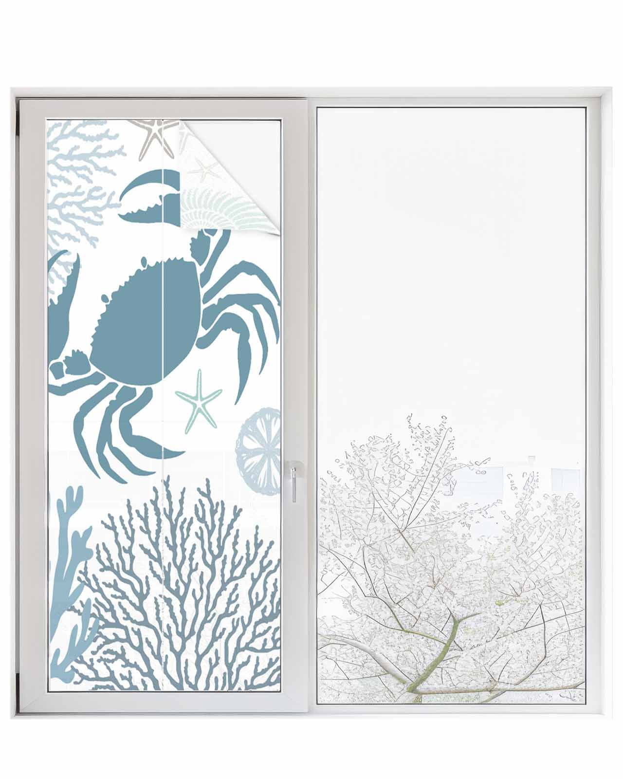 Window Privacy Film Teal Blue Crab Coastal Stained Glass Window Film ...