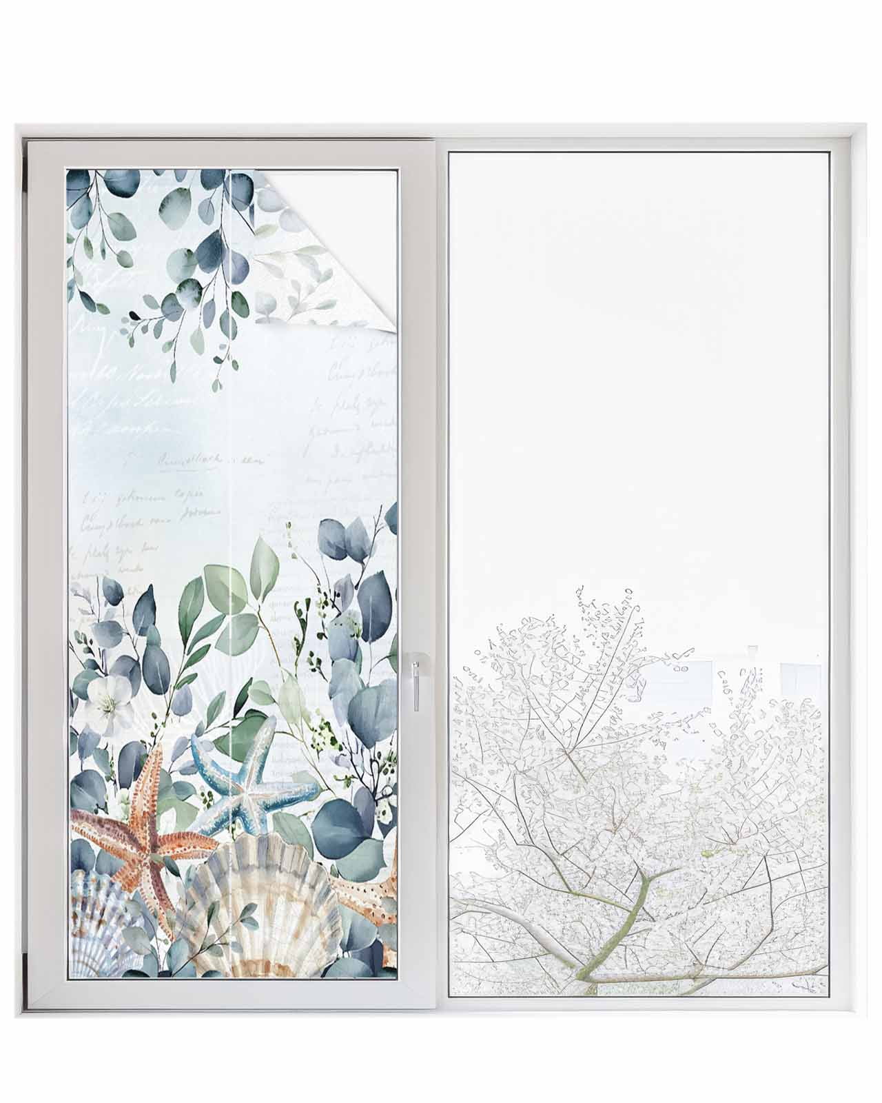 Window Privacy Film Teal Blue Eucalyptus Stained Glass Window Film ...