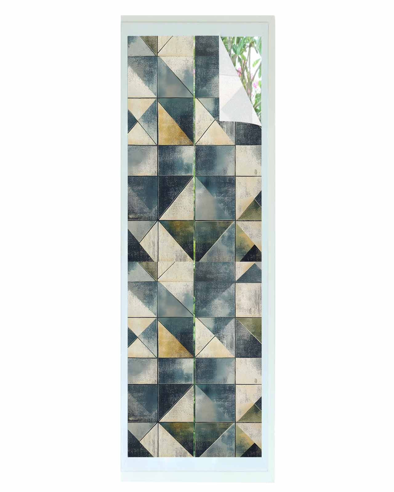 Window Privacy Film Teal Blue Geometric Stained Glass Window Film Decorative Sun Block Window ...