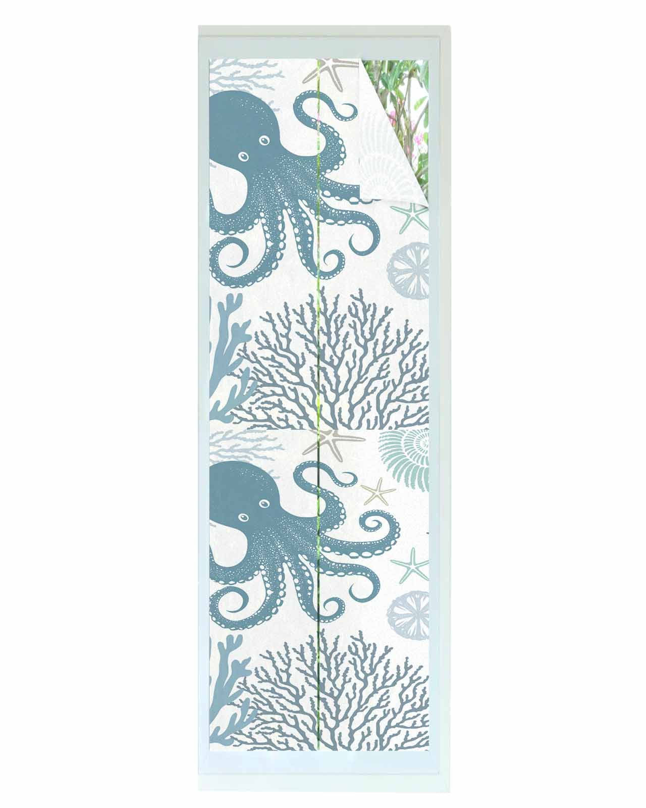 Window Privacy Film Teal Blue Octopus Coastal Stained Glass Window Film ...