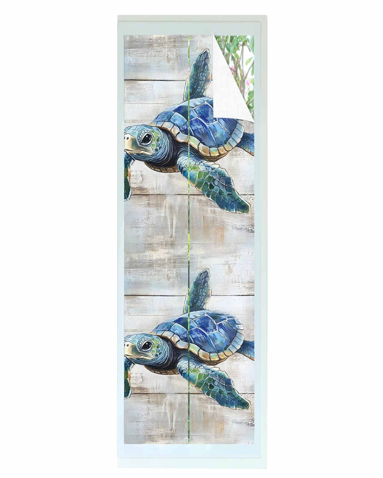 Window Privacy Film Teal Blue Turtle Coastal Stained Glass Window Film ...