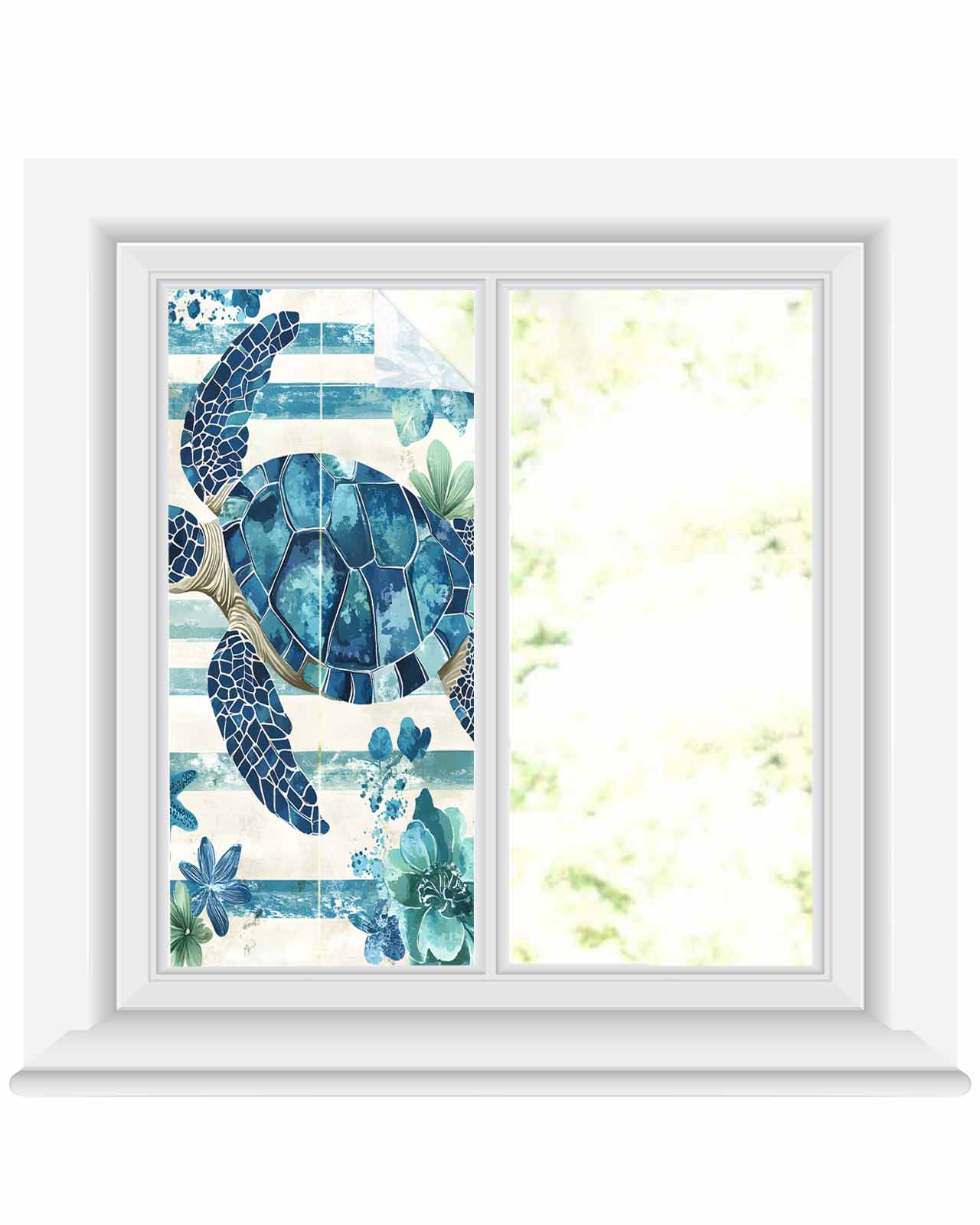 Window Privacy Film Teal Blue Turtle Coastal Stained Glass Window Film ...