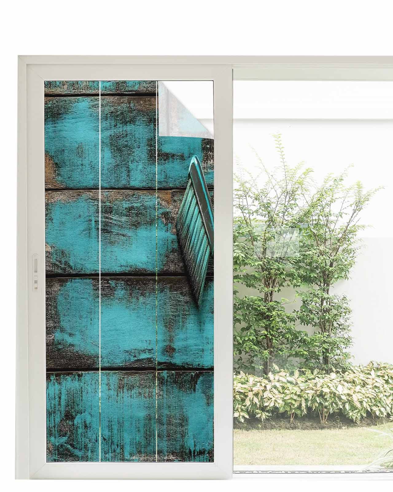 Window Privacy Film Teal Brown Wood Stained Glass Window Film ...