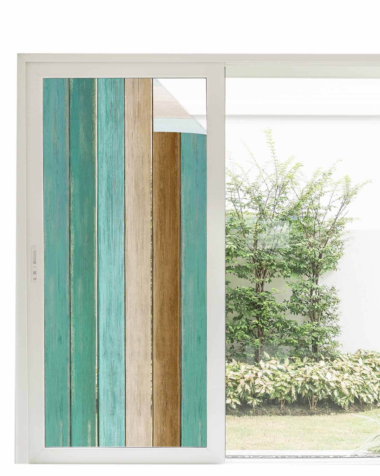 Window Privacy Film Teal Brown Wooden Stained Glass Window Film ...