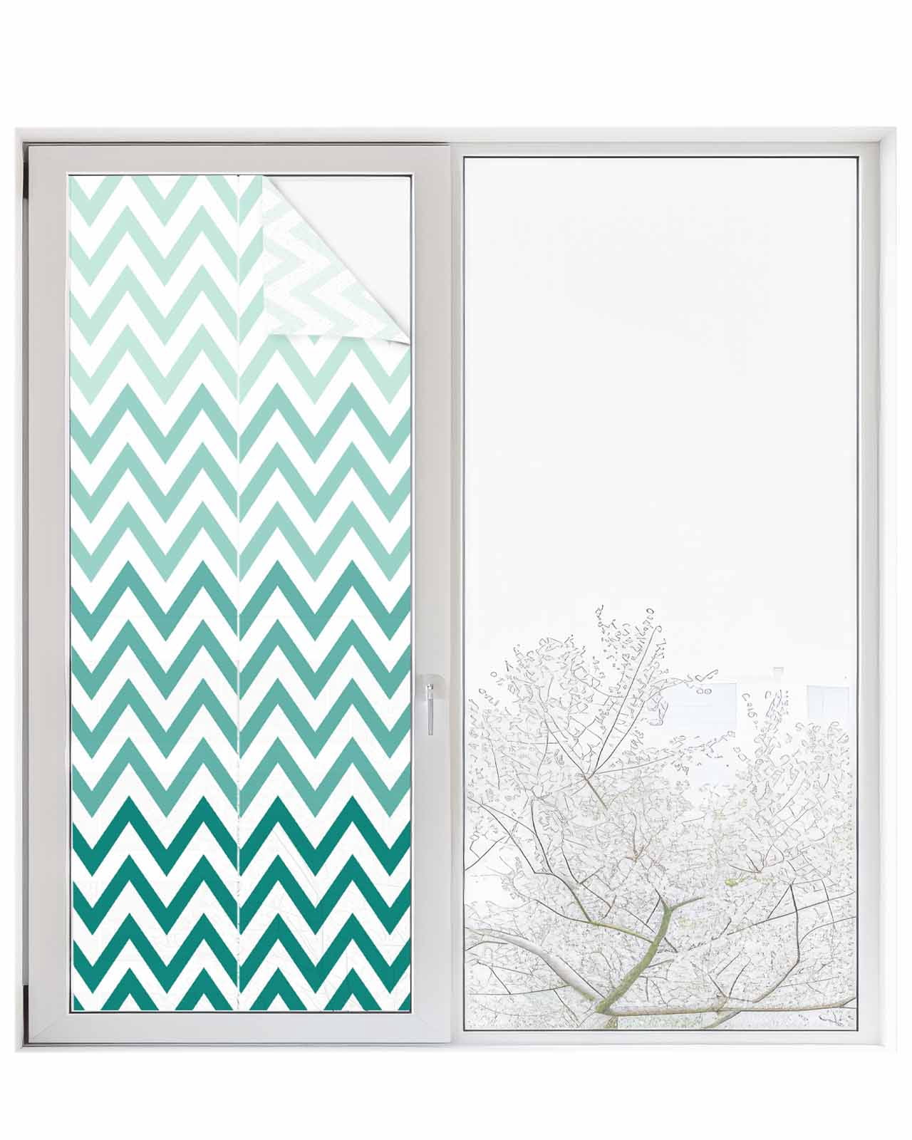 Window Privacy Film Teal Chevron Stained Glass Window Film Decorative ...