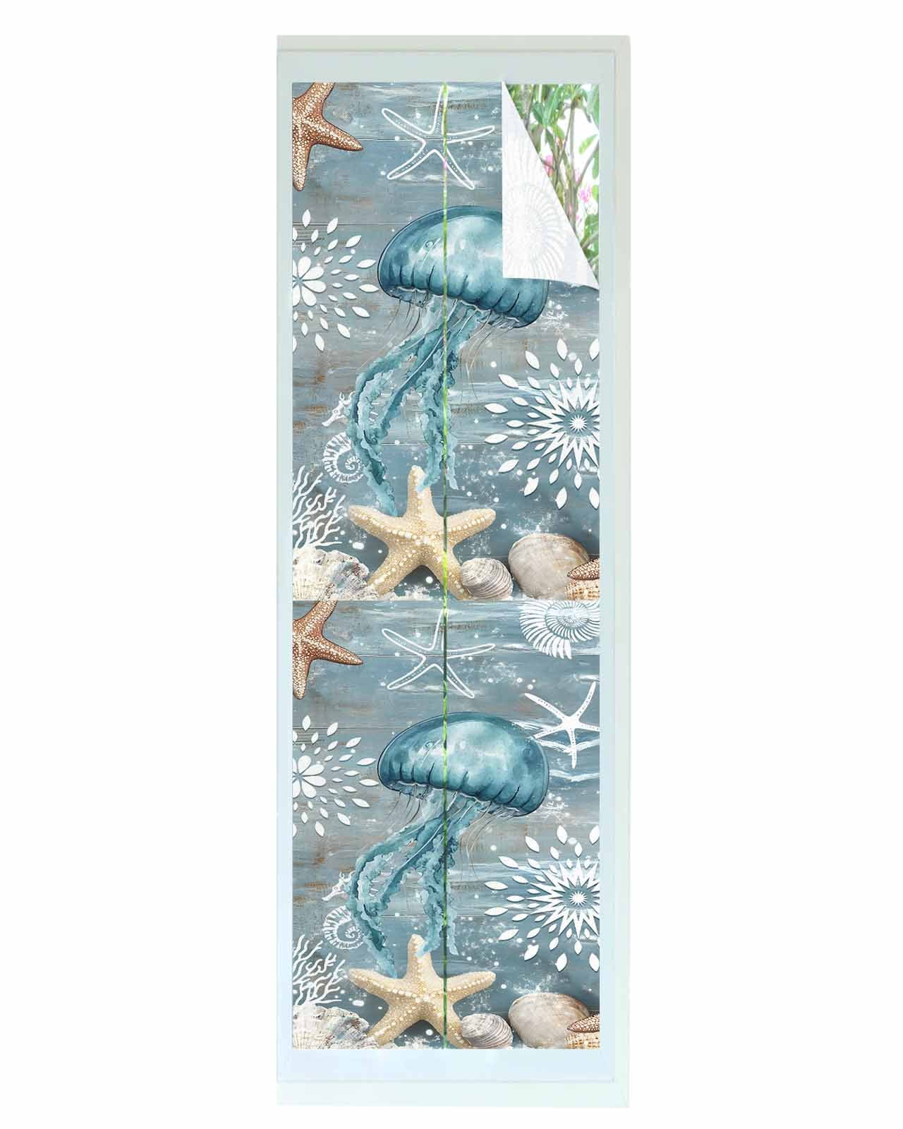 Window Privacy Film Teal Coastal Jellyfish Stained Glass Window Film ...