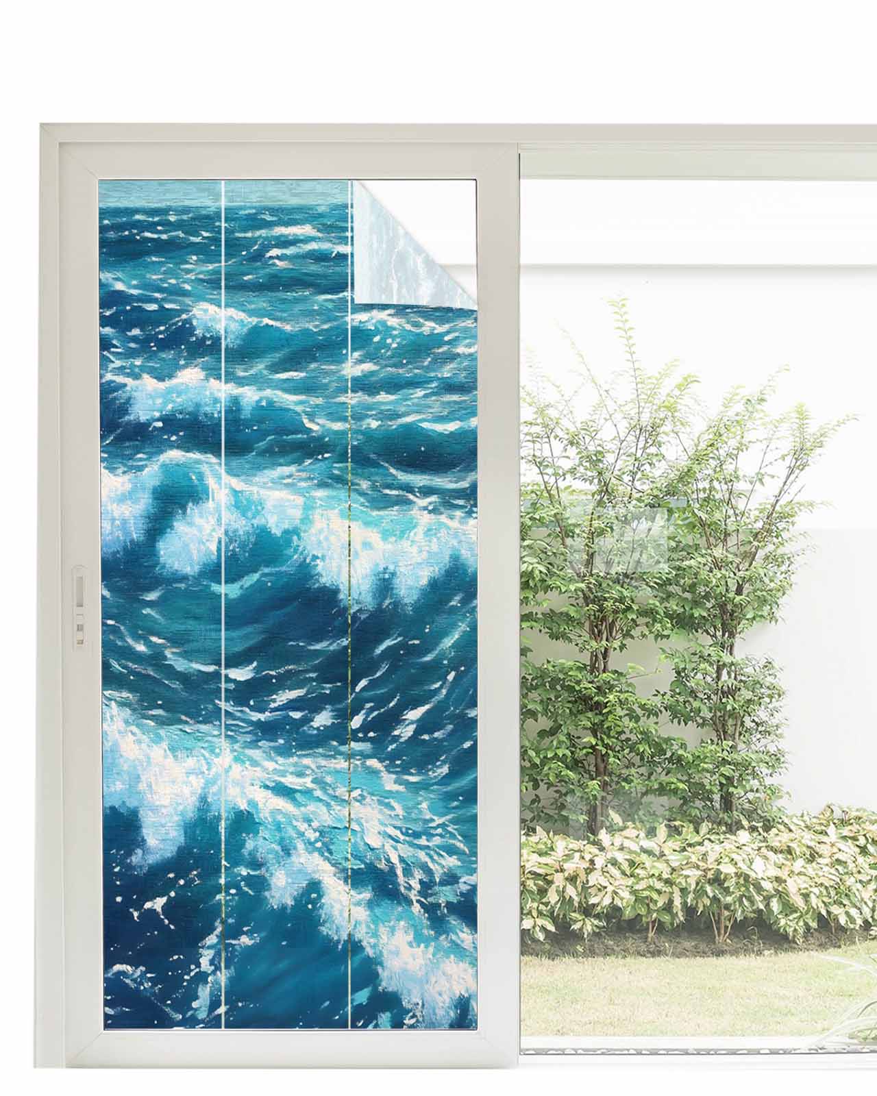 Window Privacy Film Teal Coastal Stained Glass Window Film Decorative ...
