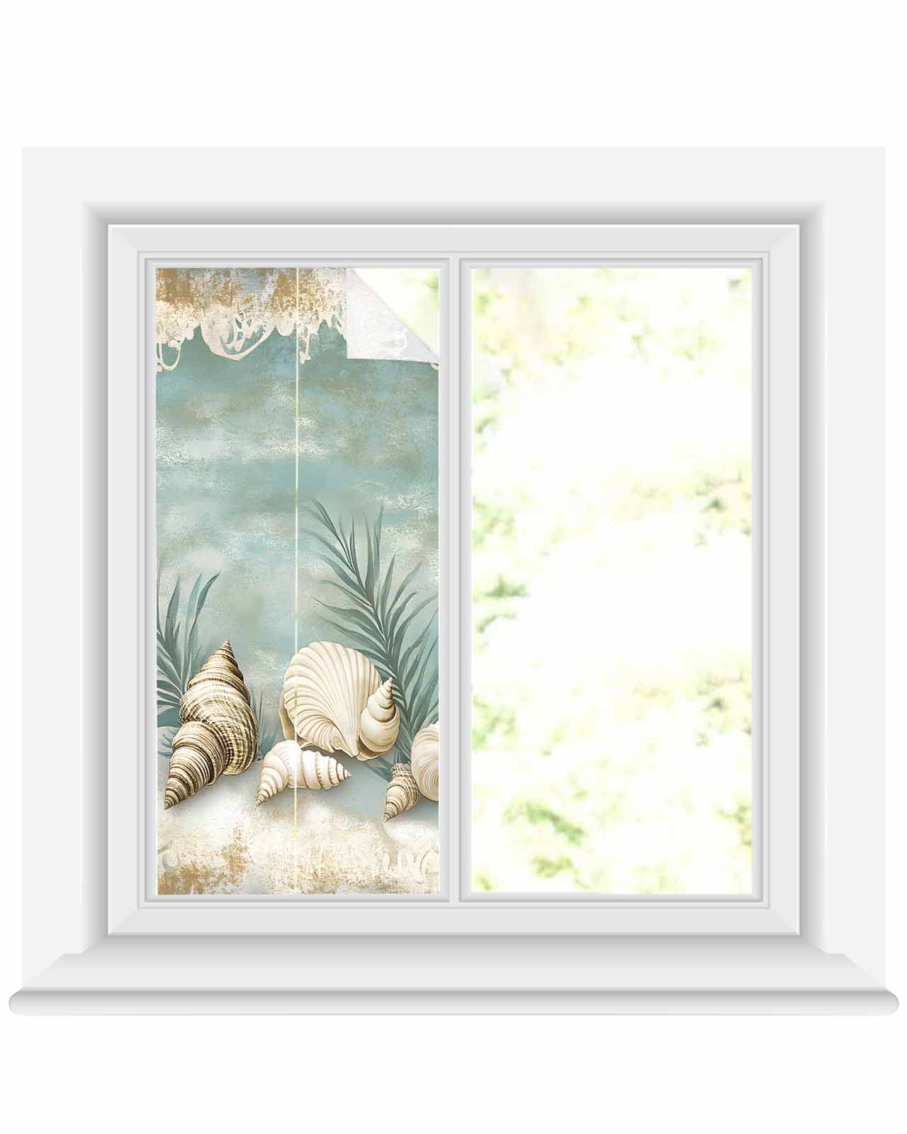 Window Privacy Film Teal Coastal Stained Glass Window Film Decorative ...