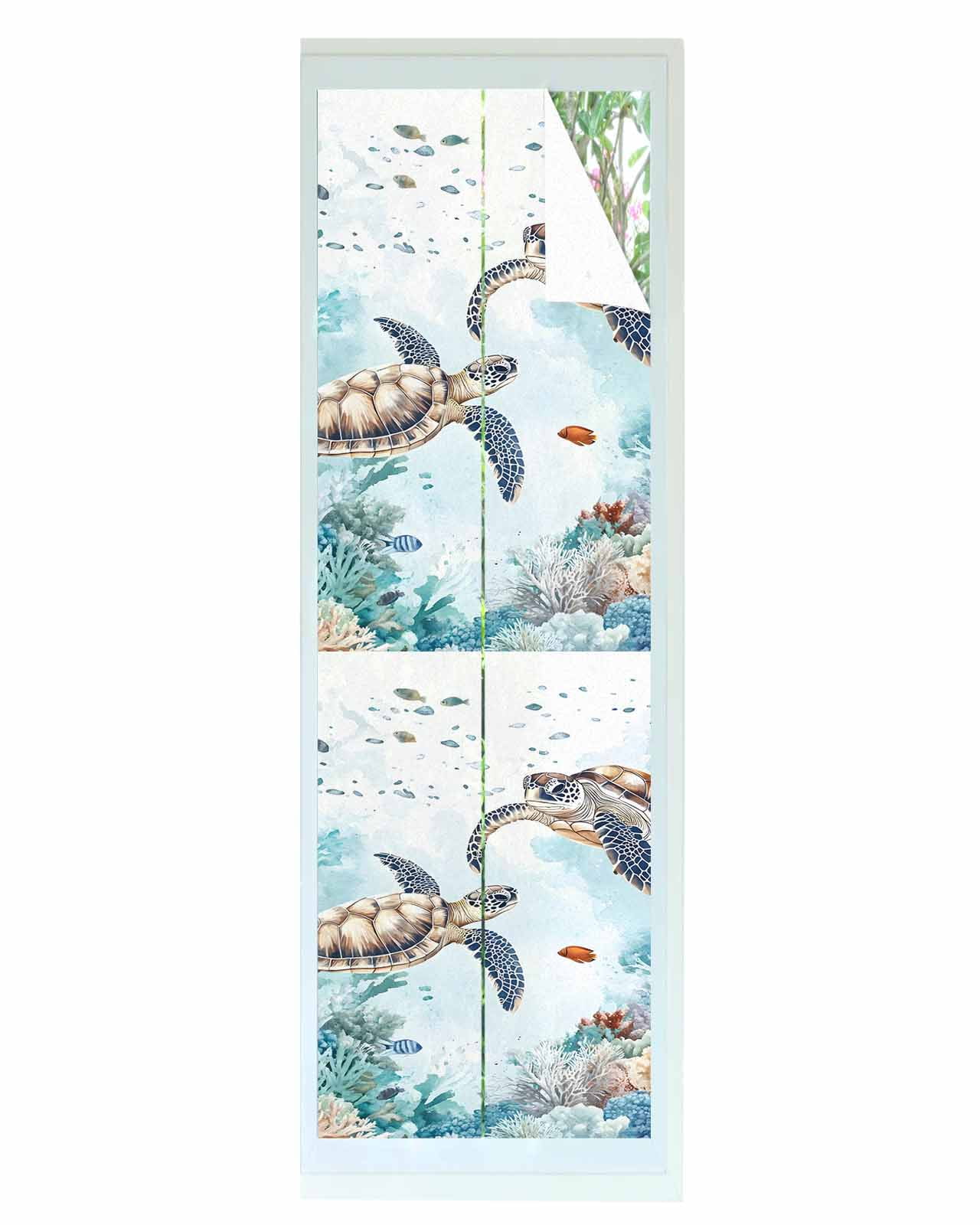 Window Privacy Film Teal Coastal Turtle Stained Glass Window Film ...