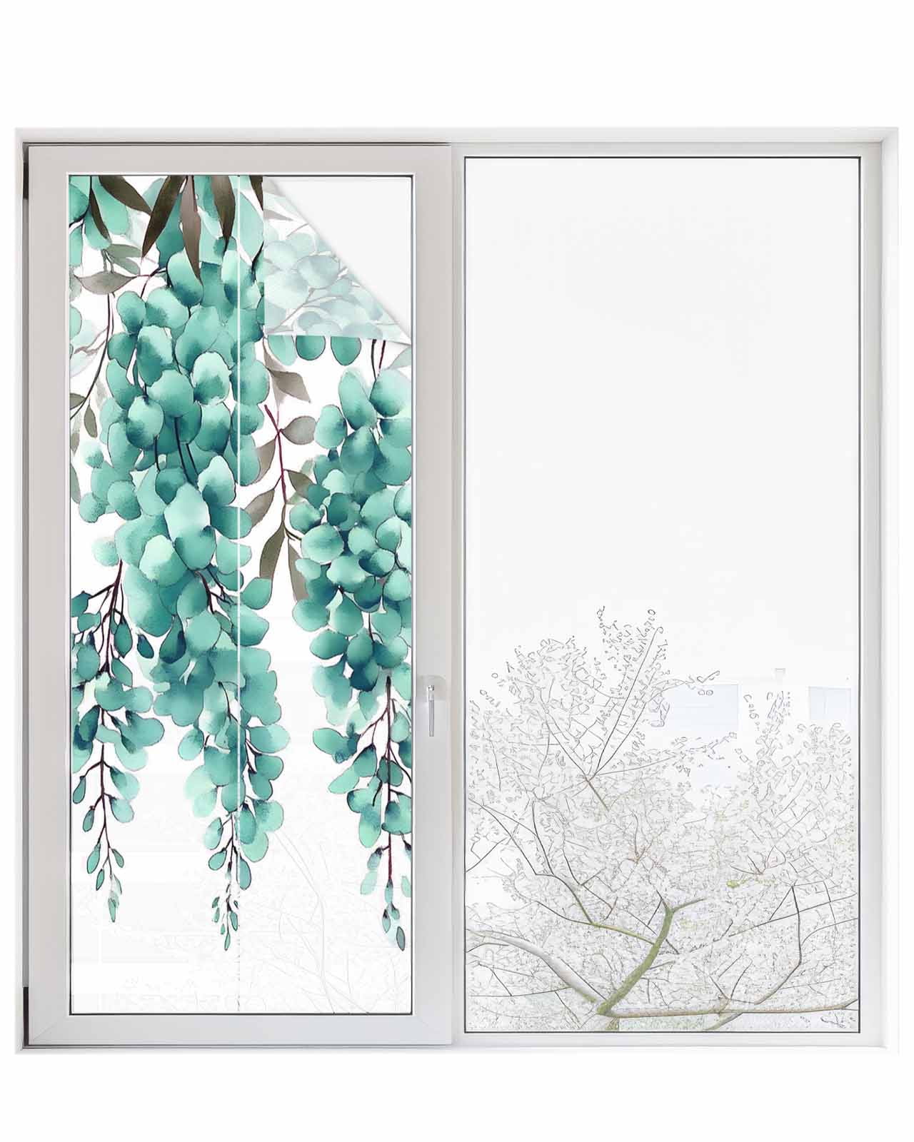 Window Privacy Film Teal Eucalyptus Leaves Stained Glass Window Film ...