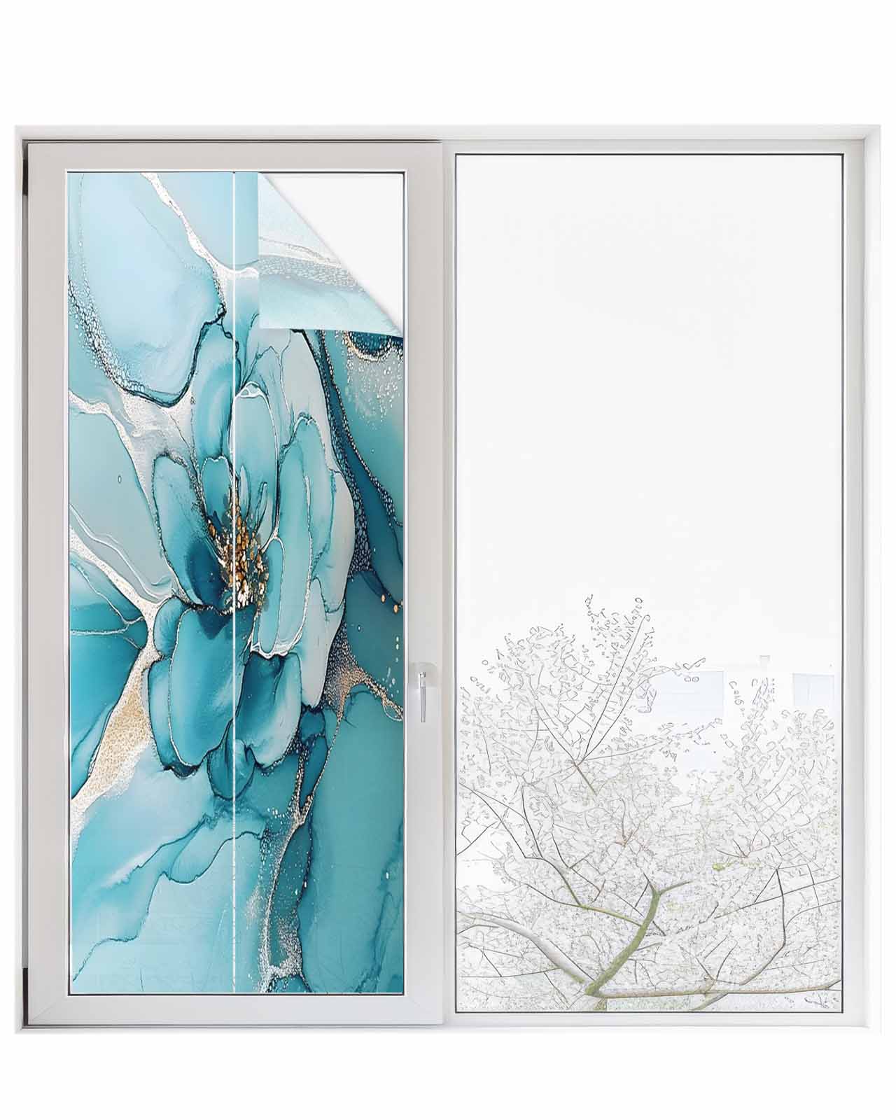 Window Privacy Film Teal Floral Marble Stained Glass Window Film ...