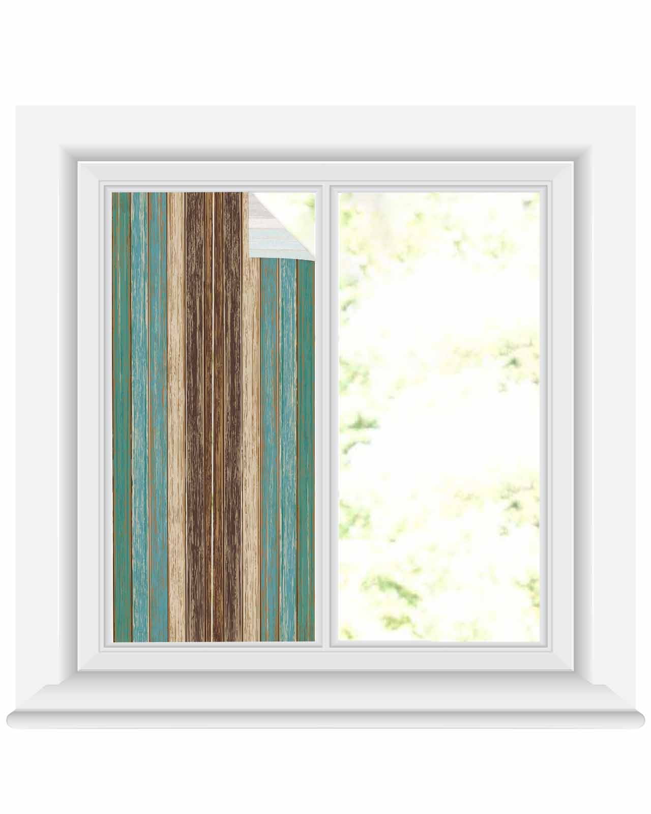 Window Privacy Film, Teal Green Brown Stripes UV Sun Blocking Window ...