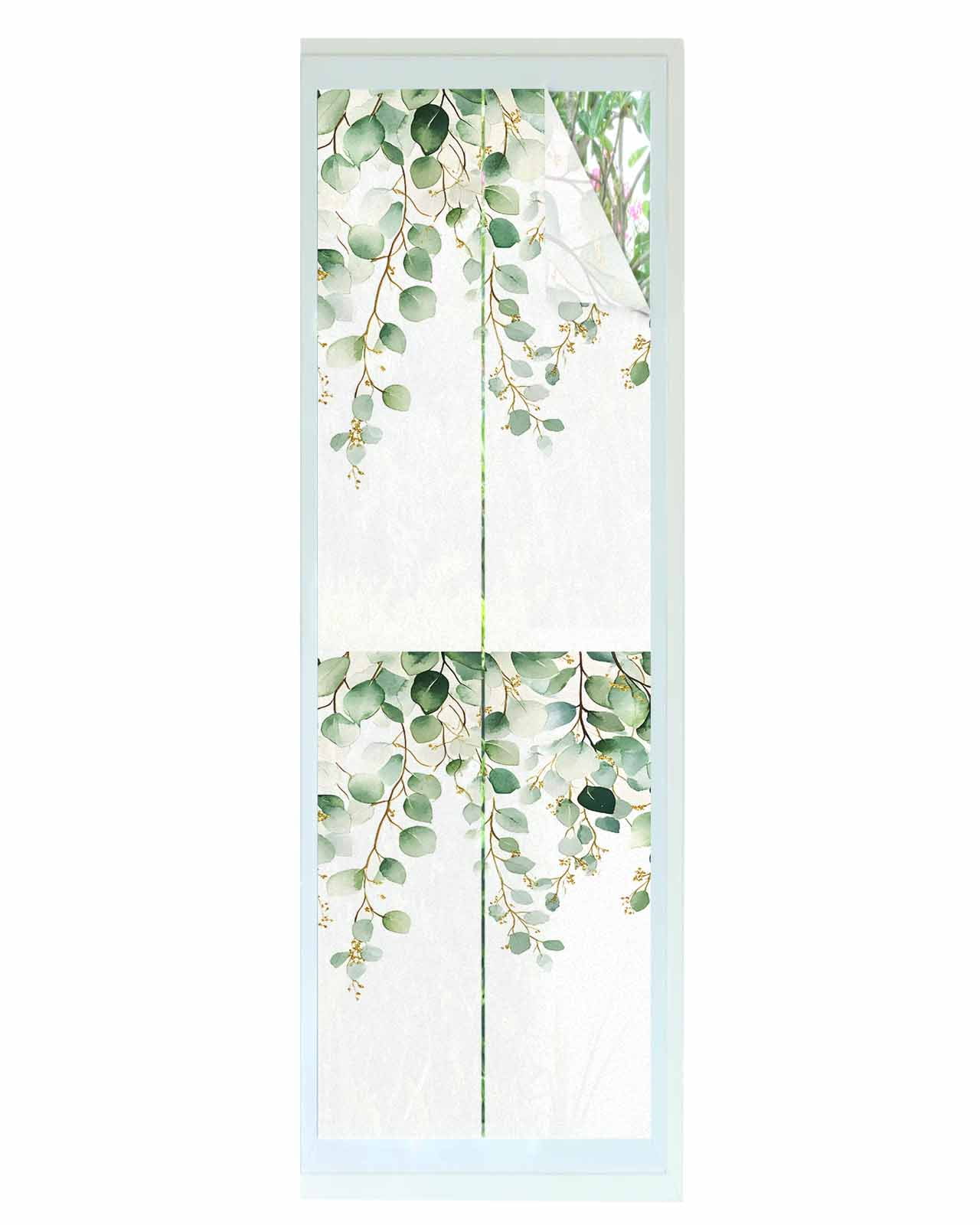 Window Privacy Film Teal Green Eucalyptus Leaves Stained Glass Window ...