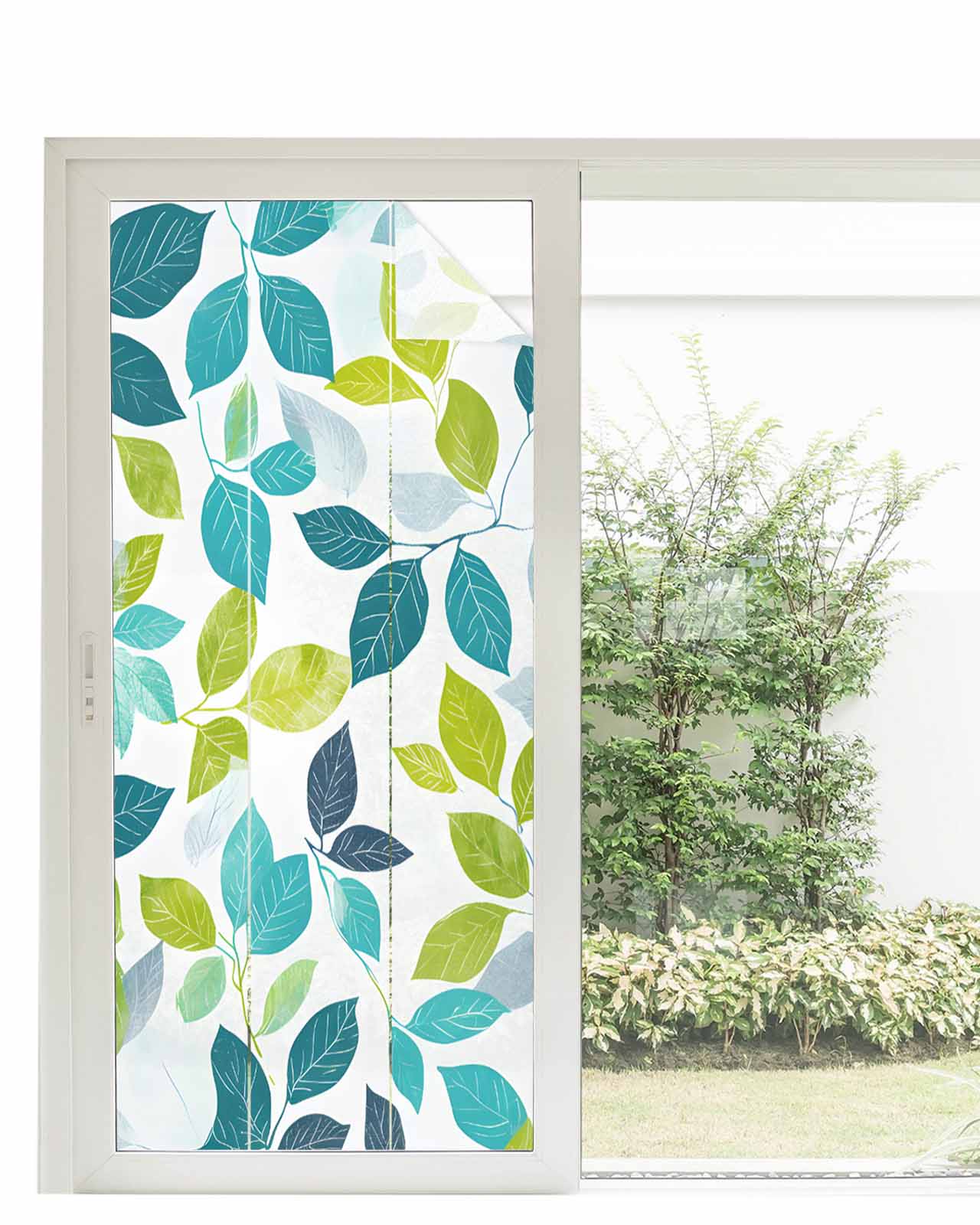 Window Privacy Film Teal Green Leaves Stained Glass Window Film ...