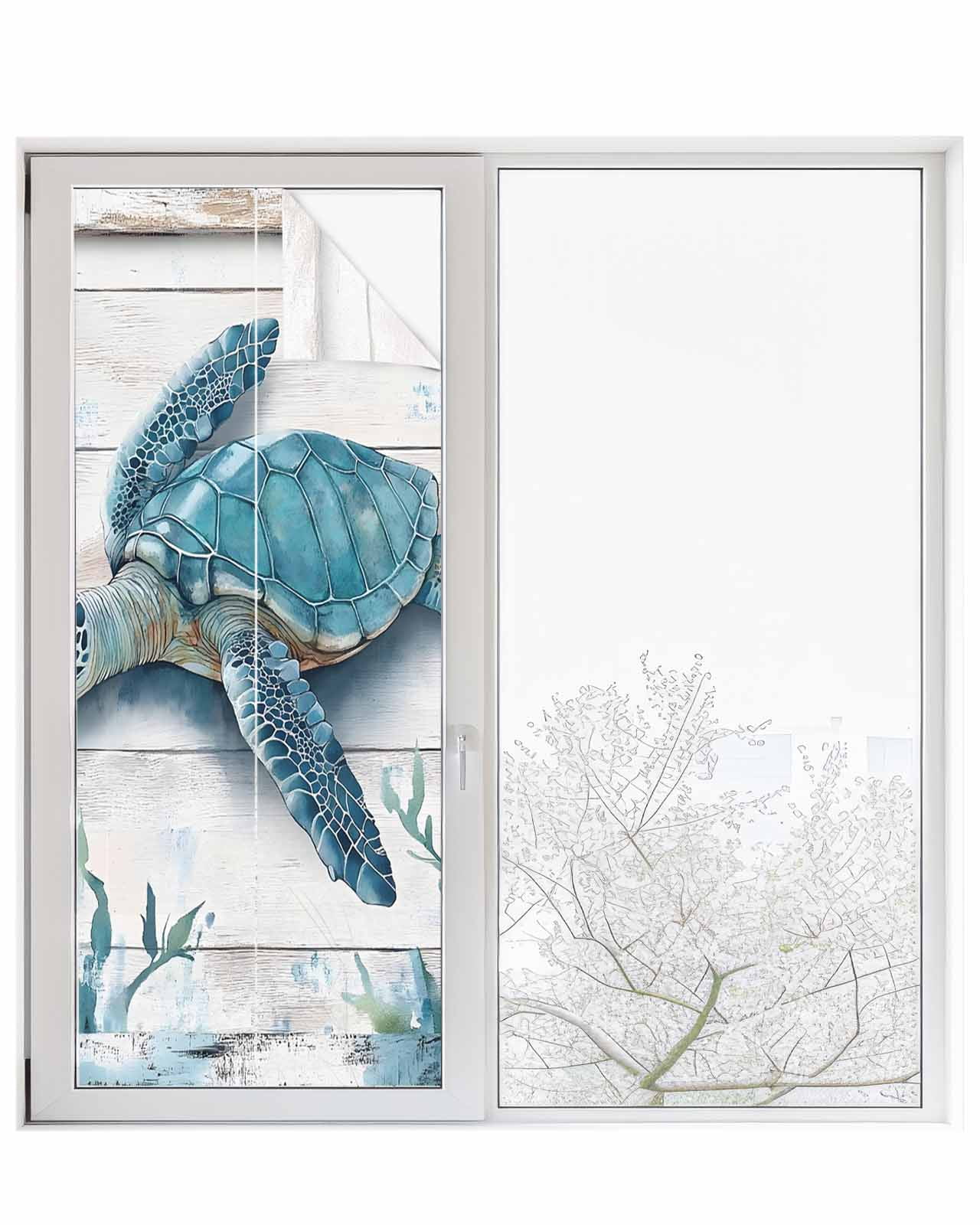 Window Privacy Film Teal Green Sea Turtle Stained Glass Window Film ...