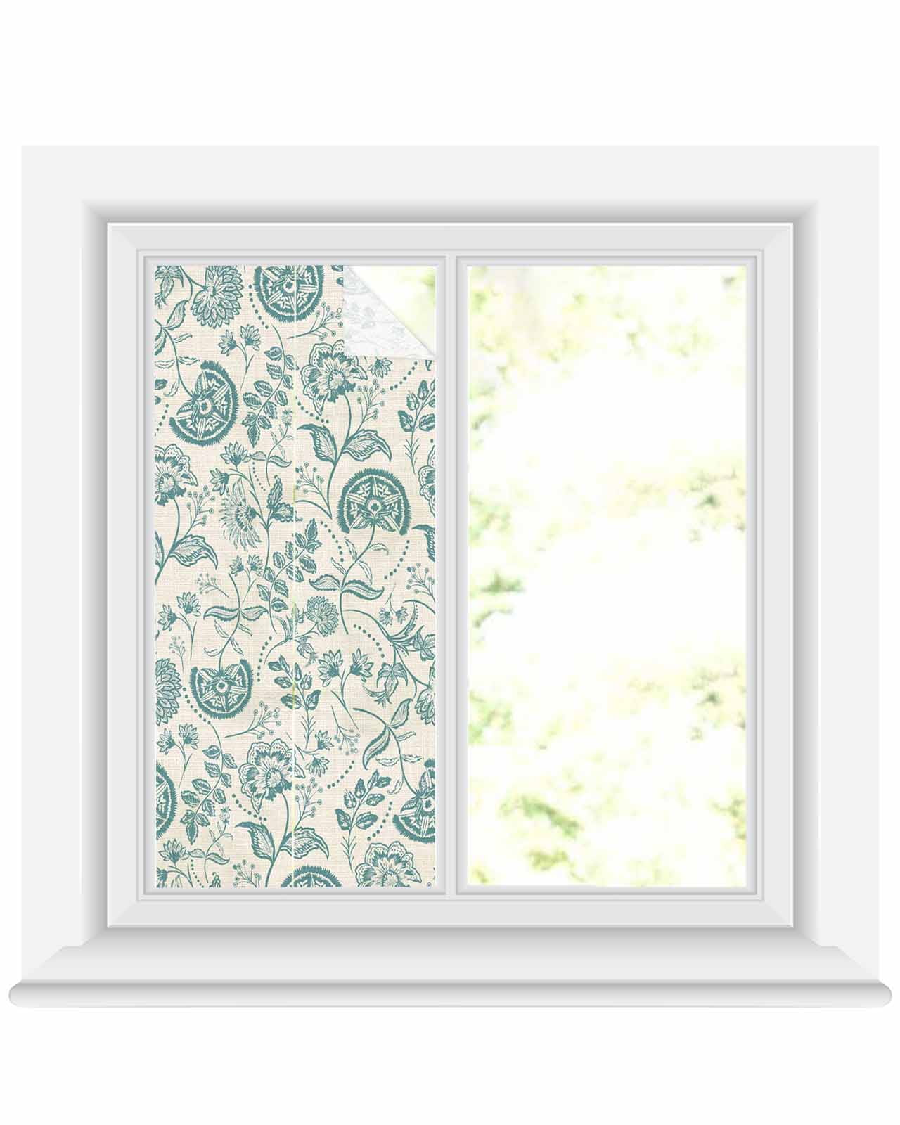 Window Privacy Film Teal Green Spring Floral Stained Glass Window Film ...
