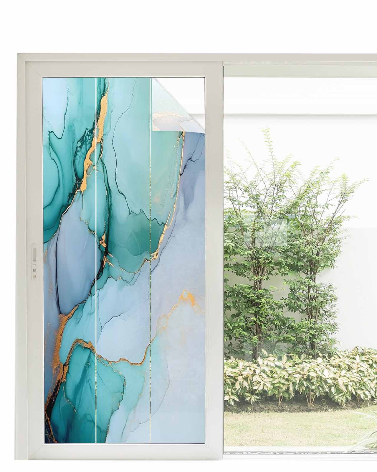 Window Privacy Film Teal Marble Stained Glass Window Film Decorative ...