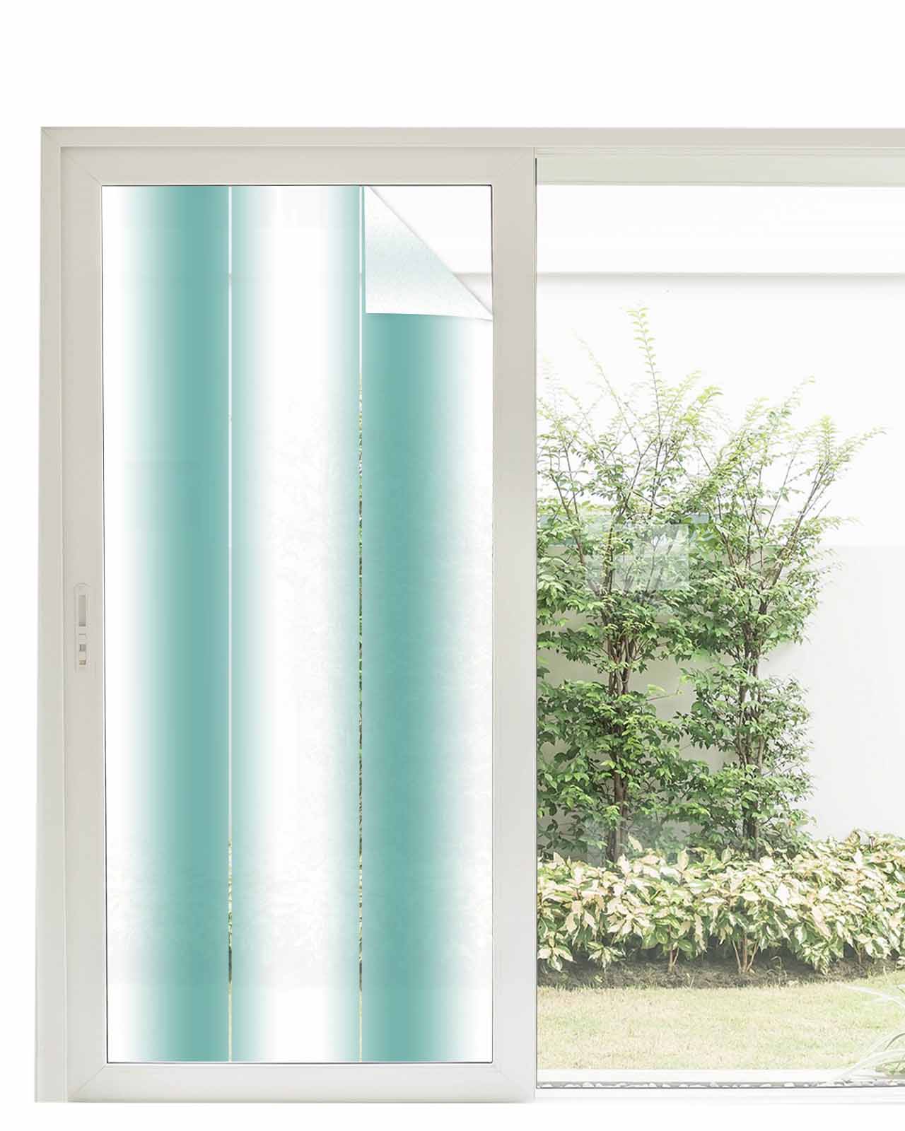 Window Privacy Film Teal Ombre Stained Glass Window Film Decorative Sun ...