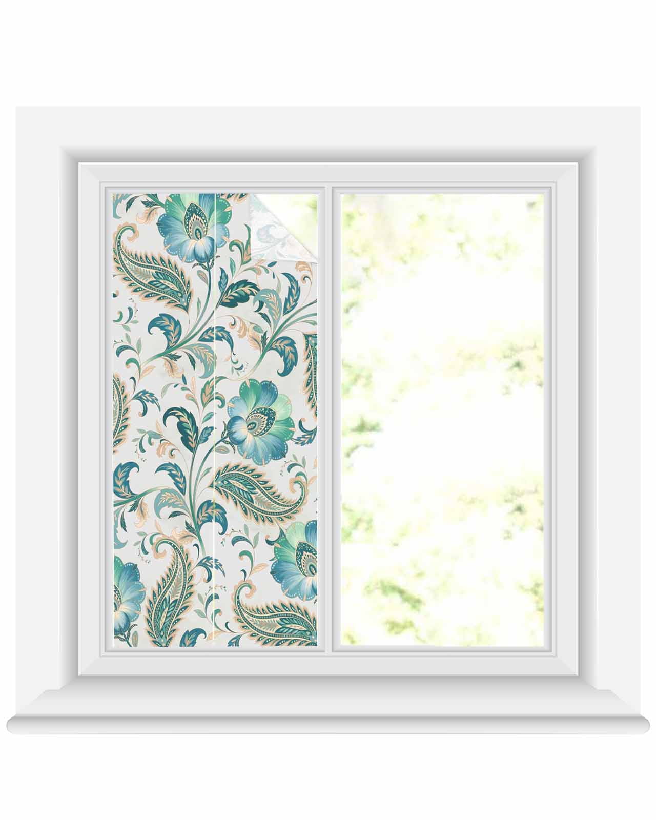 Window Privacy Film Teal Paisley Floral Stained Glass Window Film ...