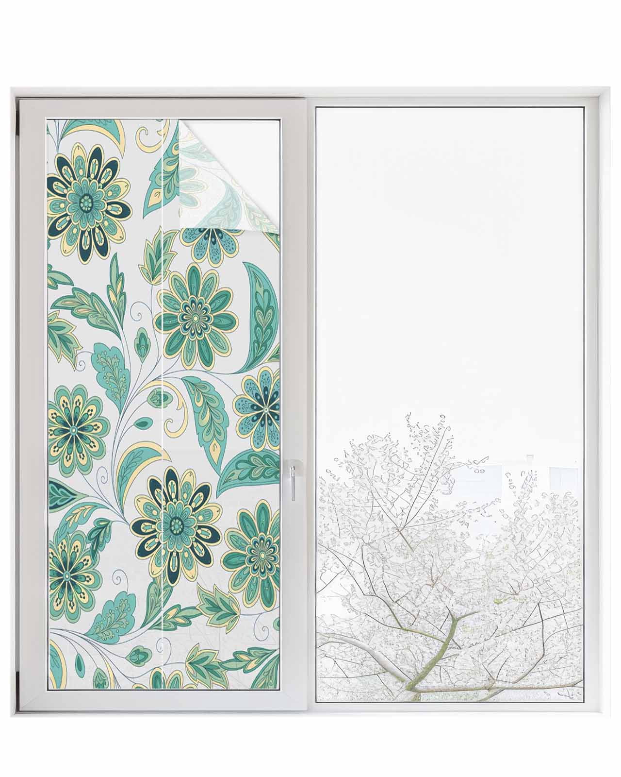 Window Privacy Film Teal Paisley Floral Stained Glass Window Film ...
