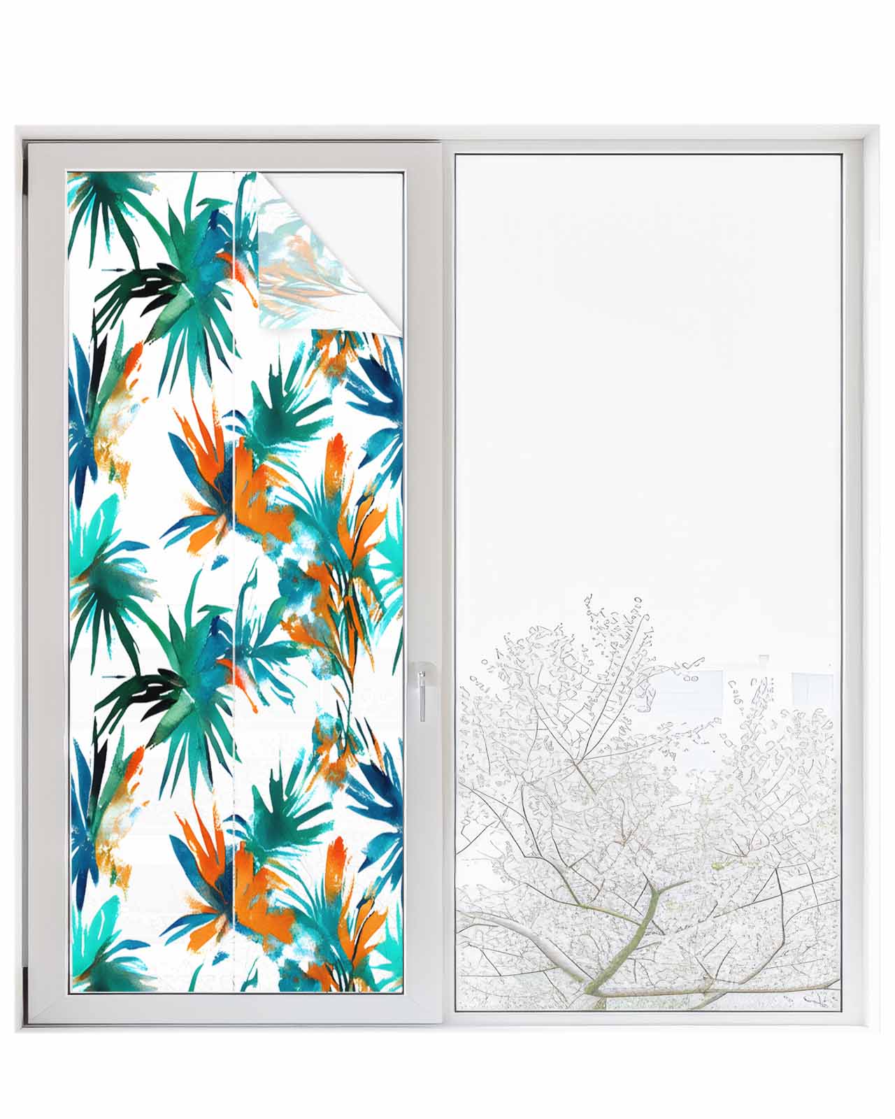 Window Privacy Film Teal Palm Leaf Stained Glass Window Film Decorative ...