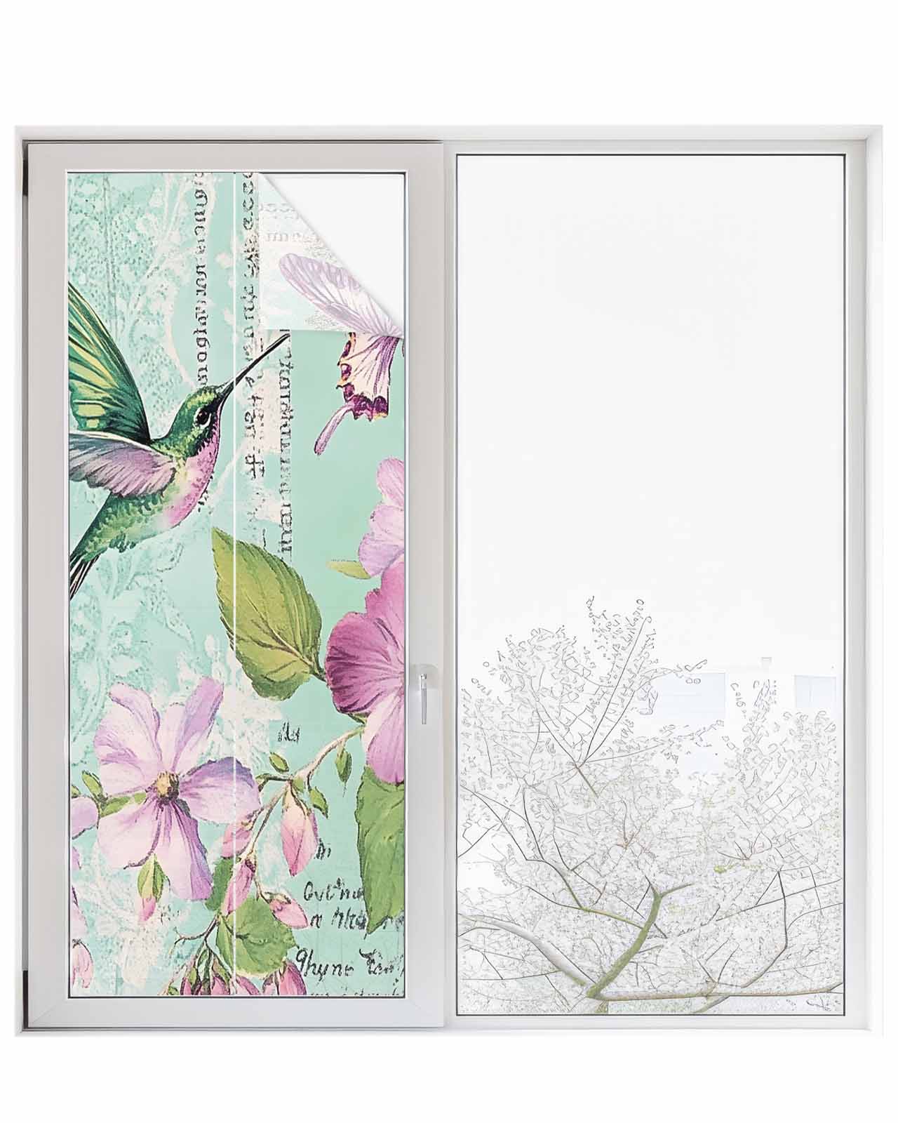 Window Privacy Film Teal Purple Butterfly Bird Stained Glass Window ...